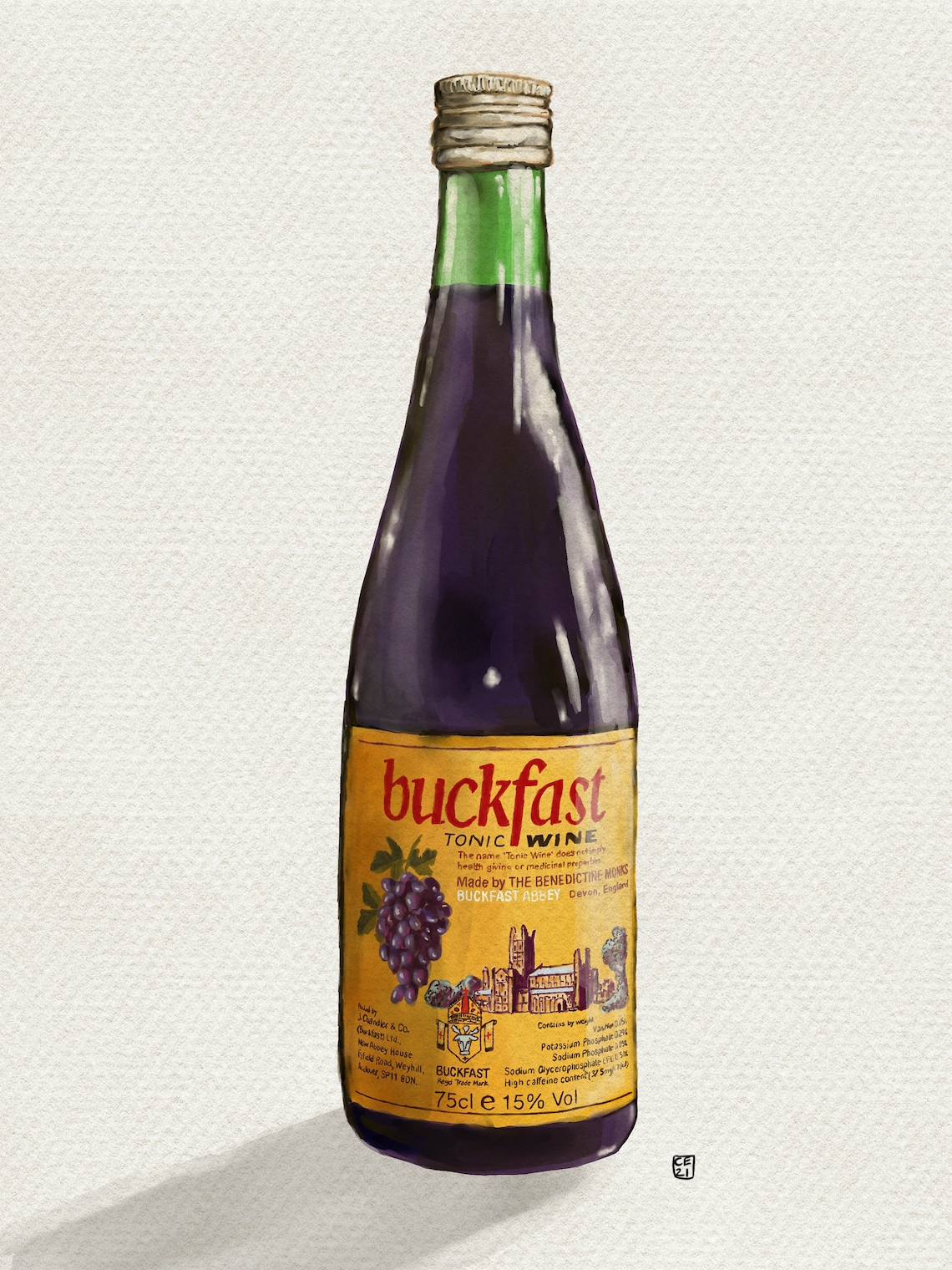 Buckfast Bottle Watercolour Painting Artwork Print Bucky Drink Buckfast ...