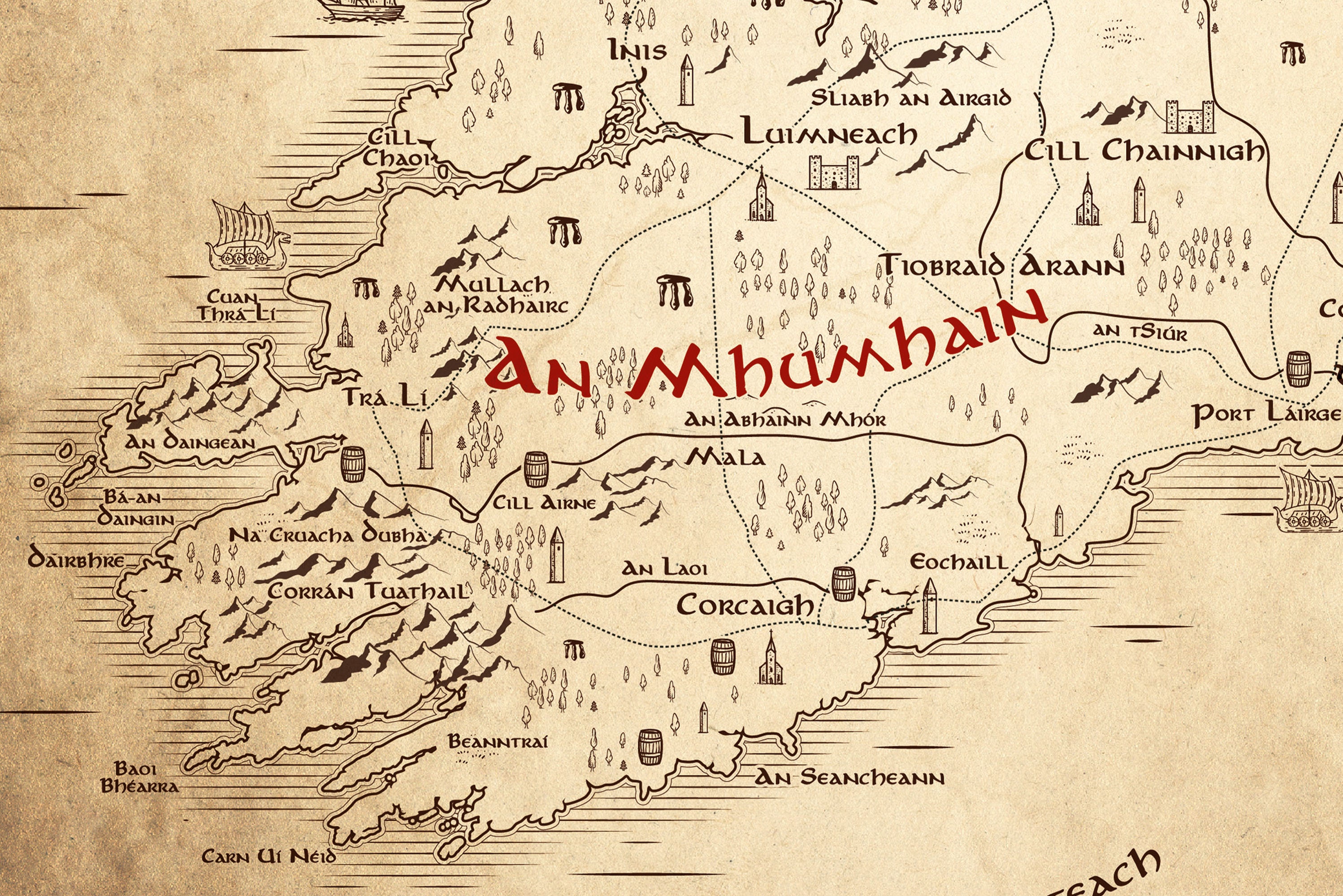 Ireland Map Fantasy Style Map of Ireland Irish Language Gaelic Ulster ...