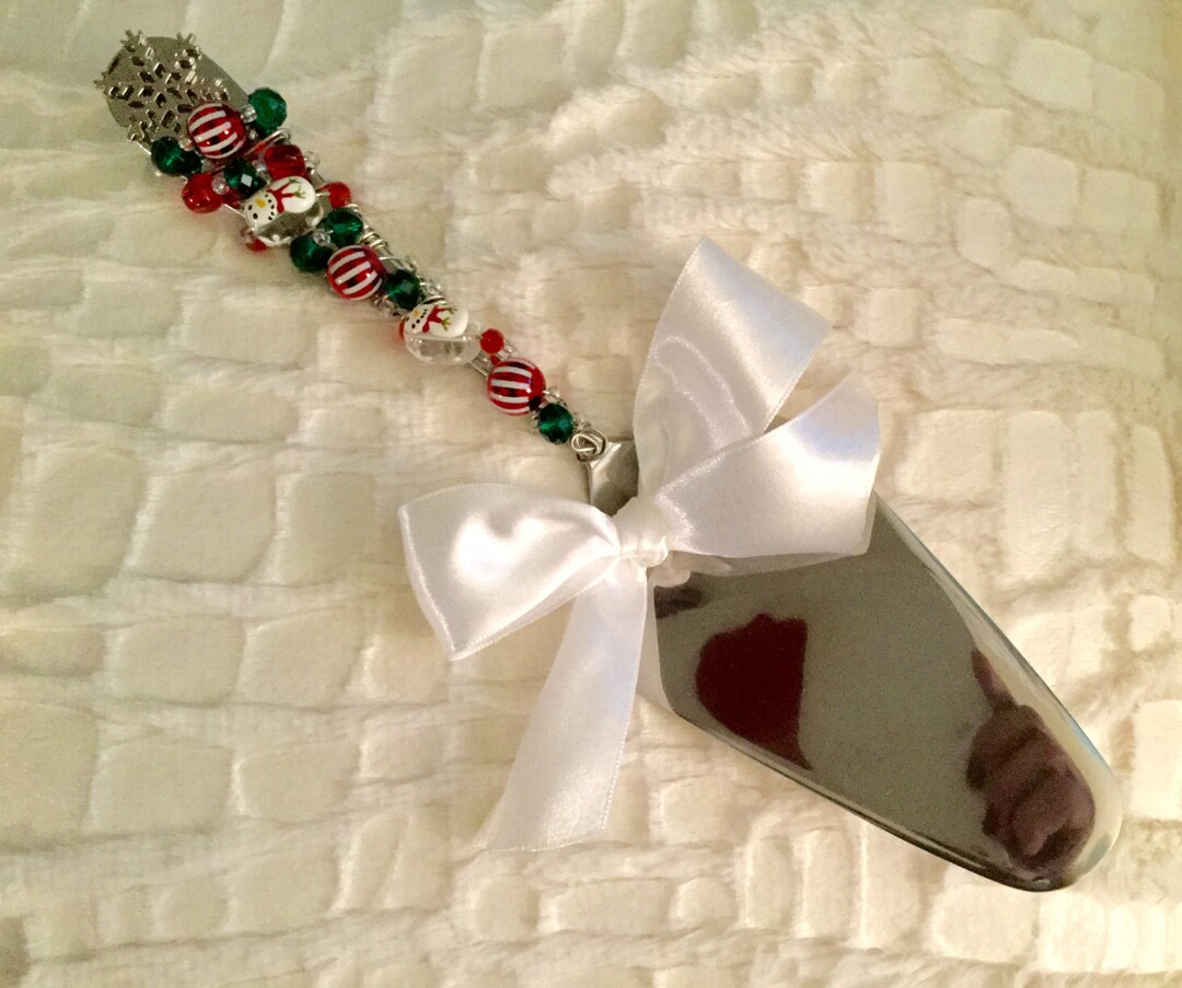 Christmas Holiday Embellished Jeweled Cake Pie Server. Stainless Steel ...