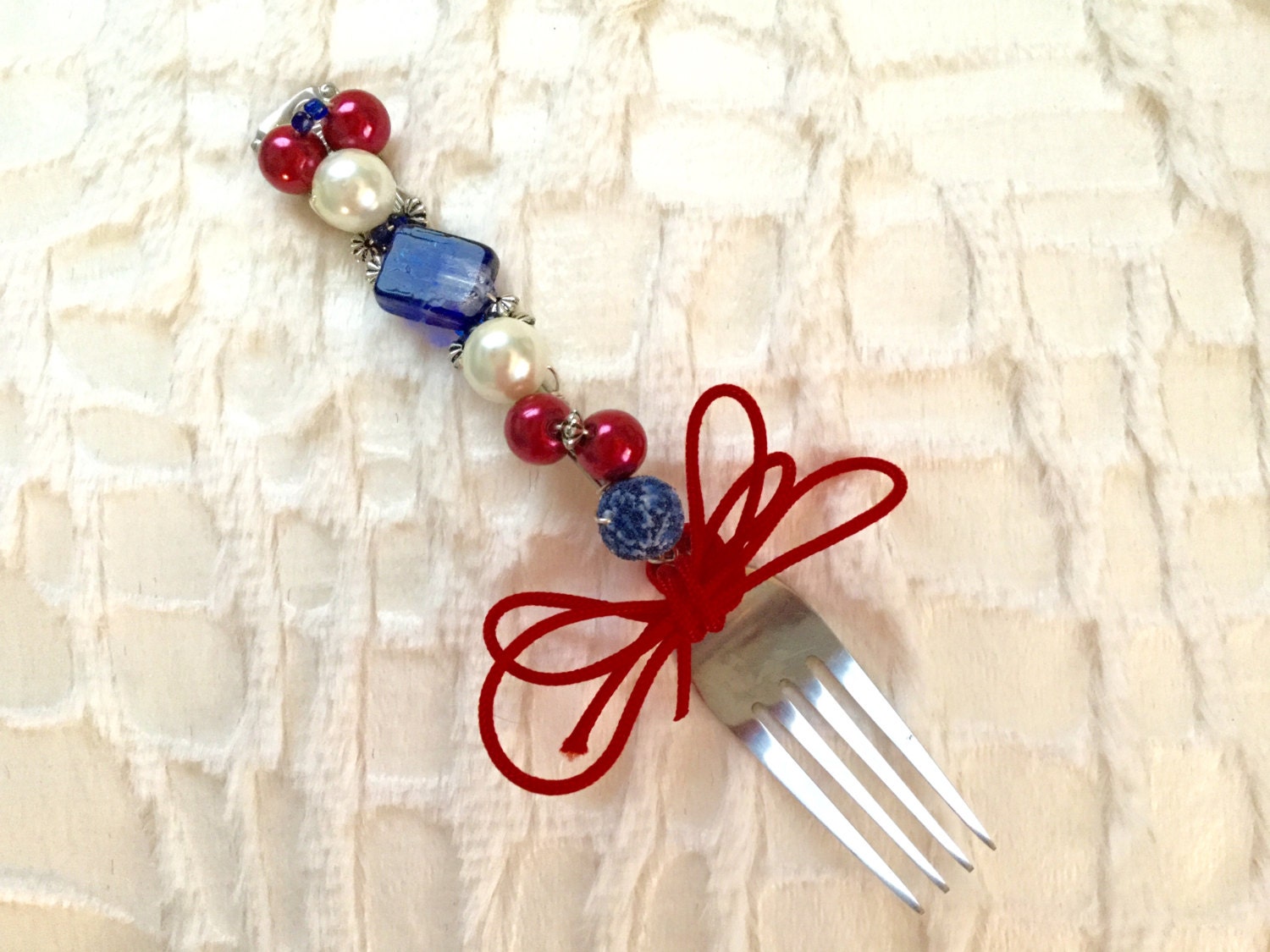 Jeweled Red White & Blue Beaded Stainless Steel Serving Fork. - Etsy