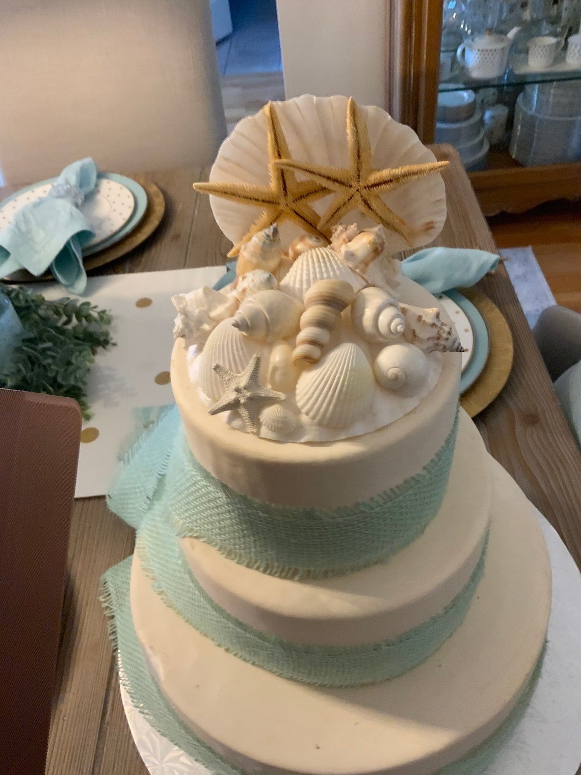 Beach Wedding Cake Topper, Nautical Seashell Starfish Cake Topper ...