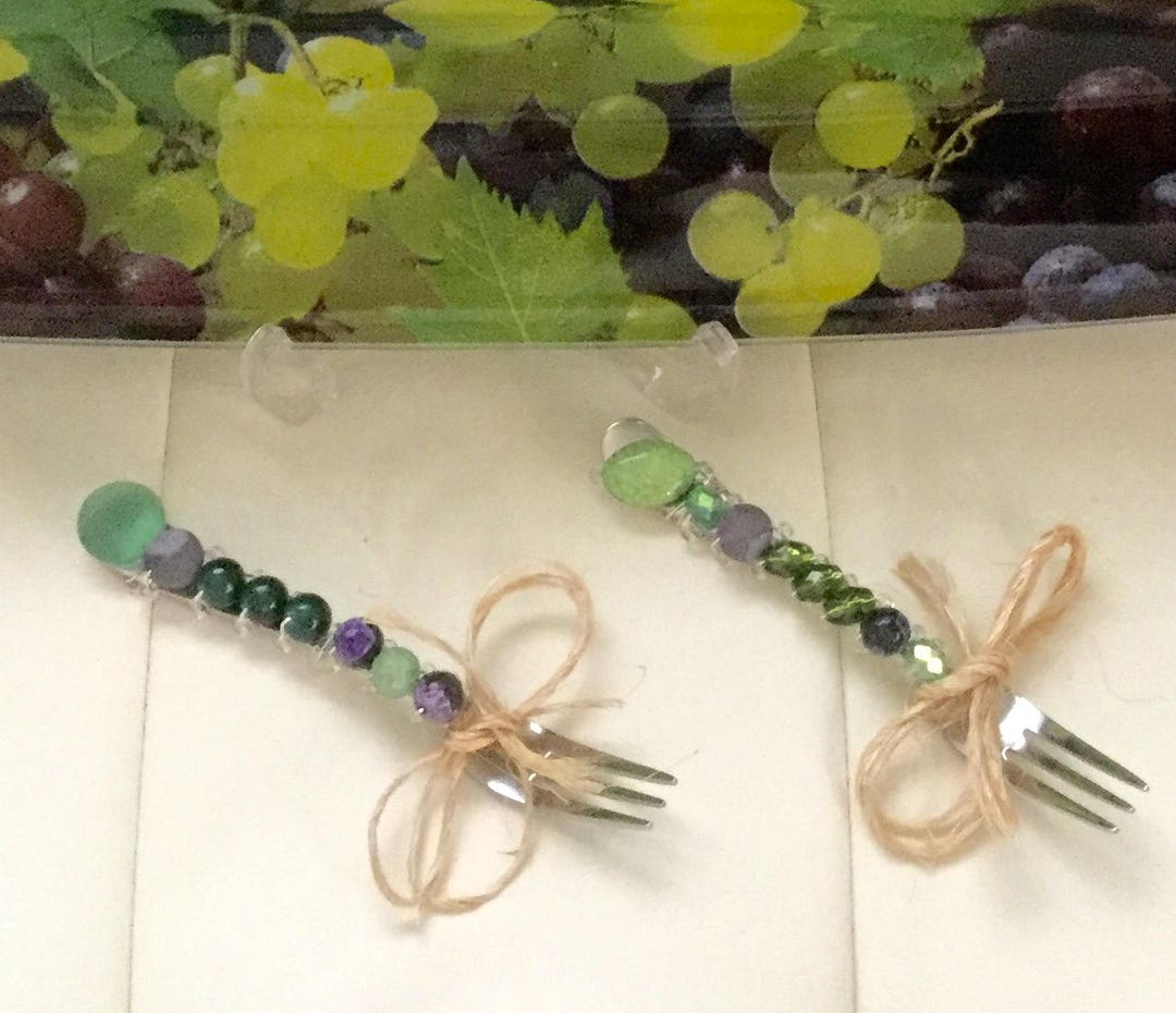 Cocktail Forks Set, Two Jeweled Cocktail Forks, Grape and Wine Decor ...