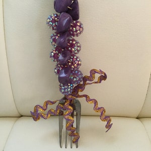 Purple Jeweled Stainless Steel Serving Fork. Hand Beaded and ...