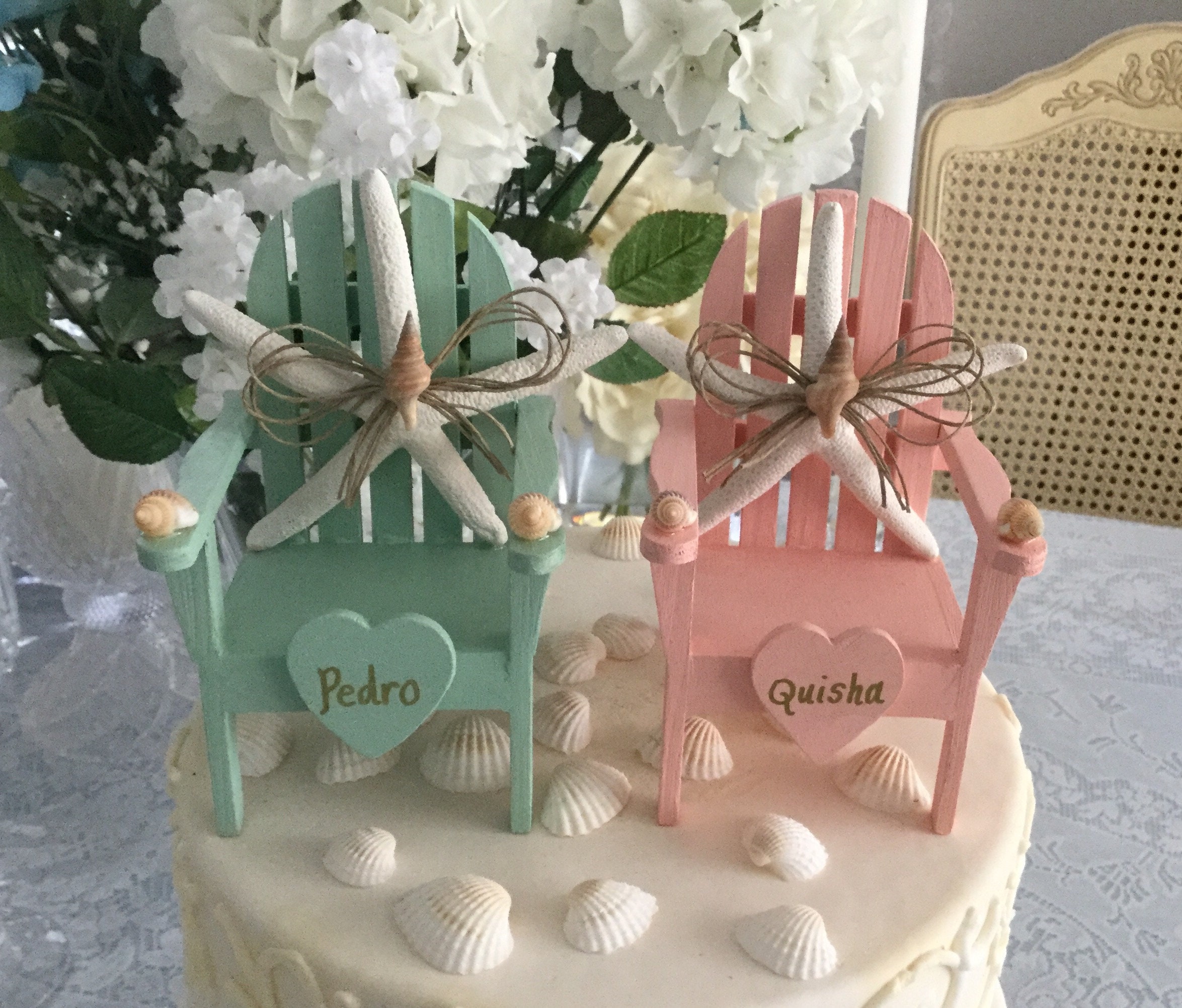 Beach Wedding Coral Cake Toppers, Starfish Mint Green Cake Topper ...