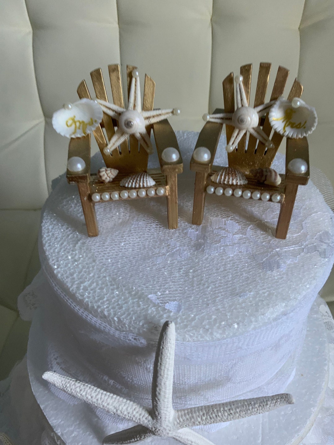 Beachwedding Gold Cake Toppers, Starfish Cake Topper, Beach Chair Cake ...