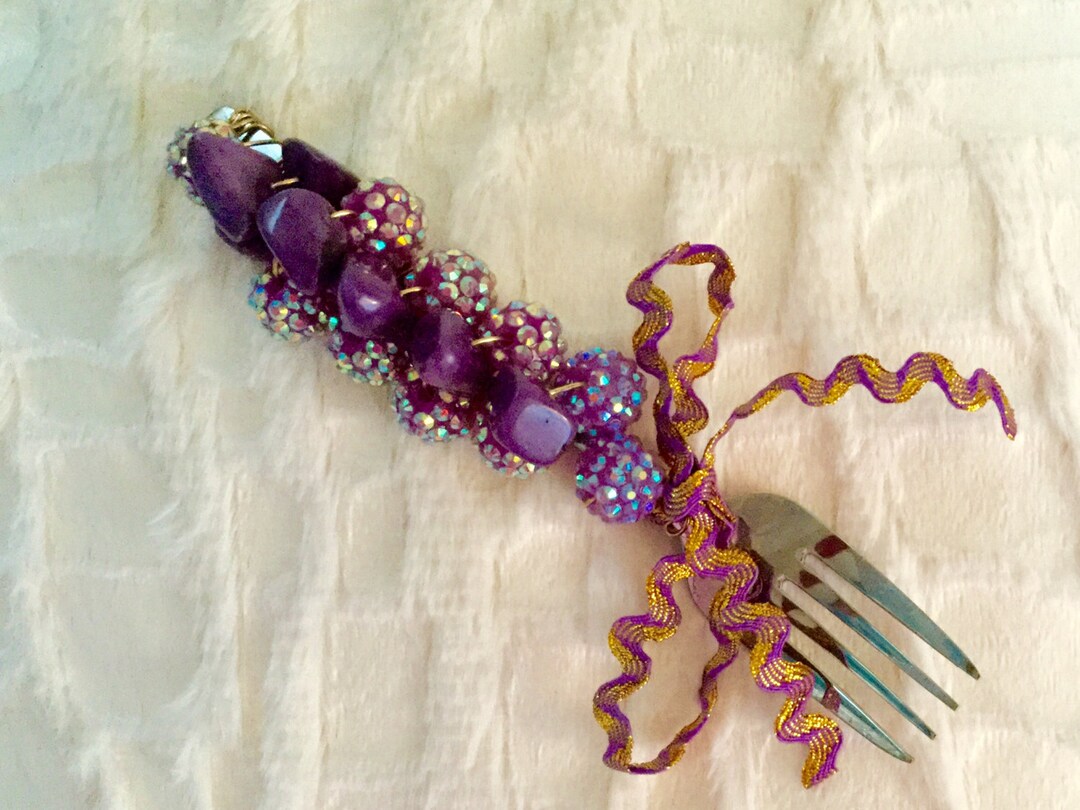 Purple Jeweled Stainless Steel Serving Fork. Hand Beaded and ...