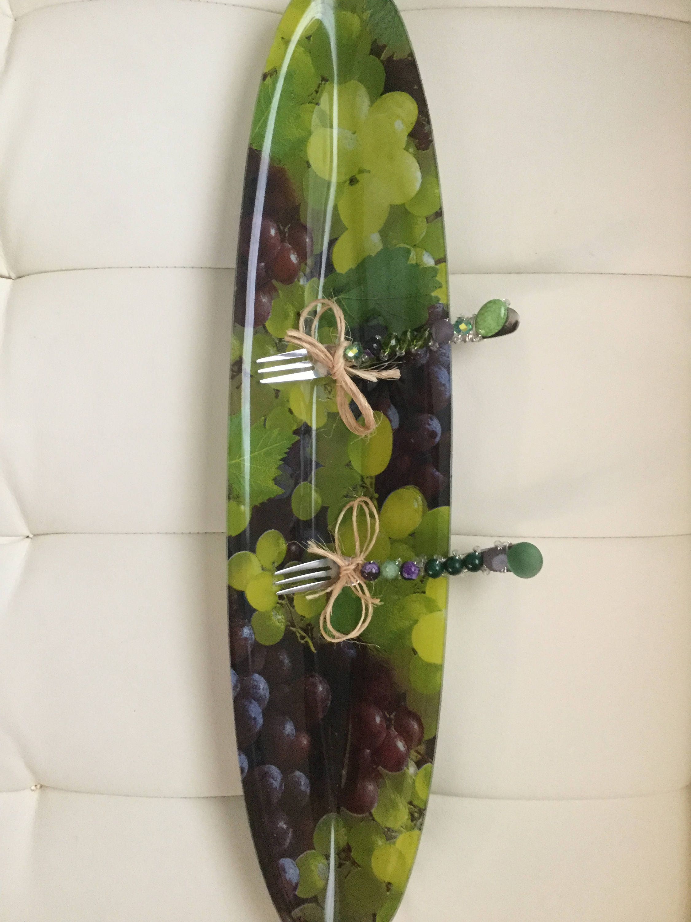 Grape Decor Serving Bowl Platter w/ Jeweled Serving Forks | Etsy