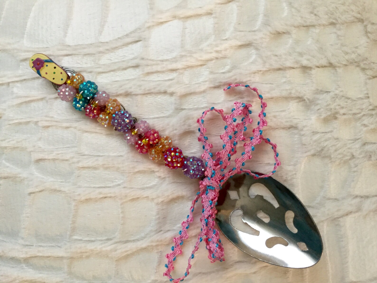 Beaded Jeweled Perforated Serving Spoon Embellised W/ Glistening Beads ...