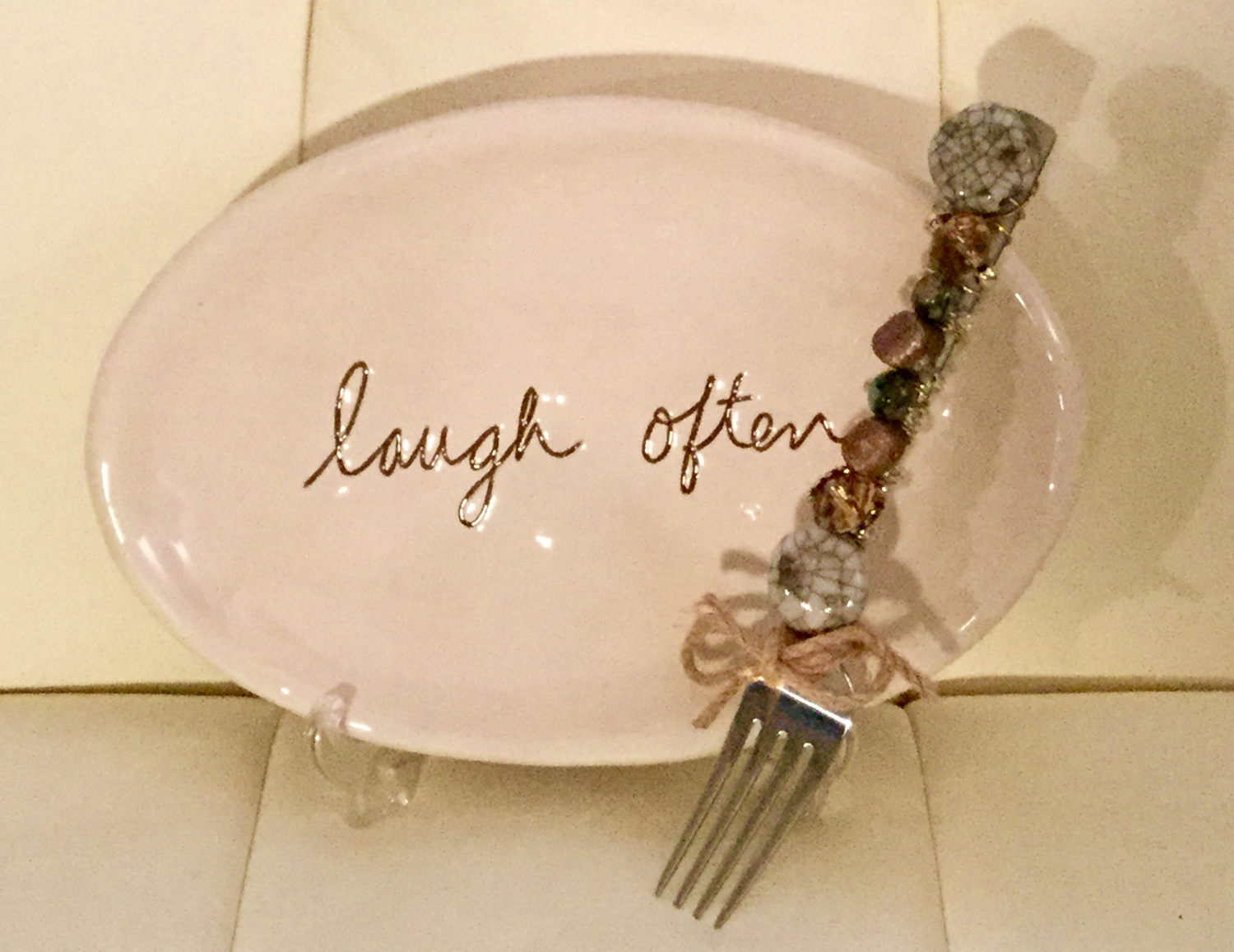 Serving Plate Laugh Often w/ Beaded Jeweled Fork | Etsy