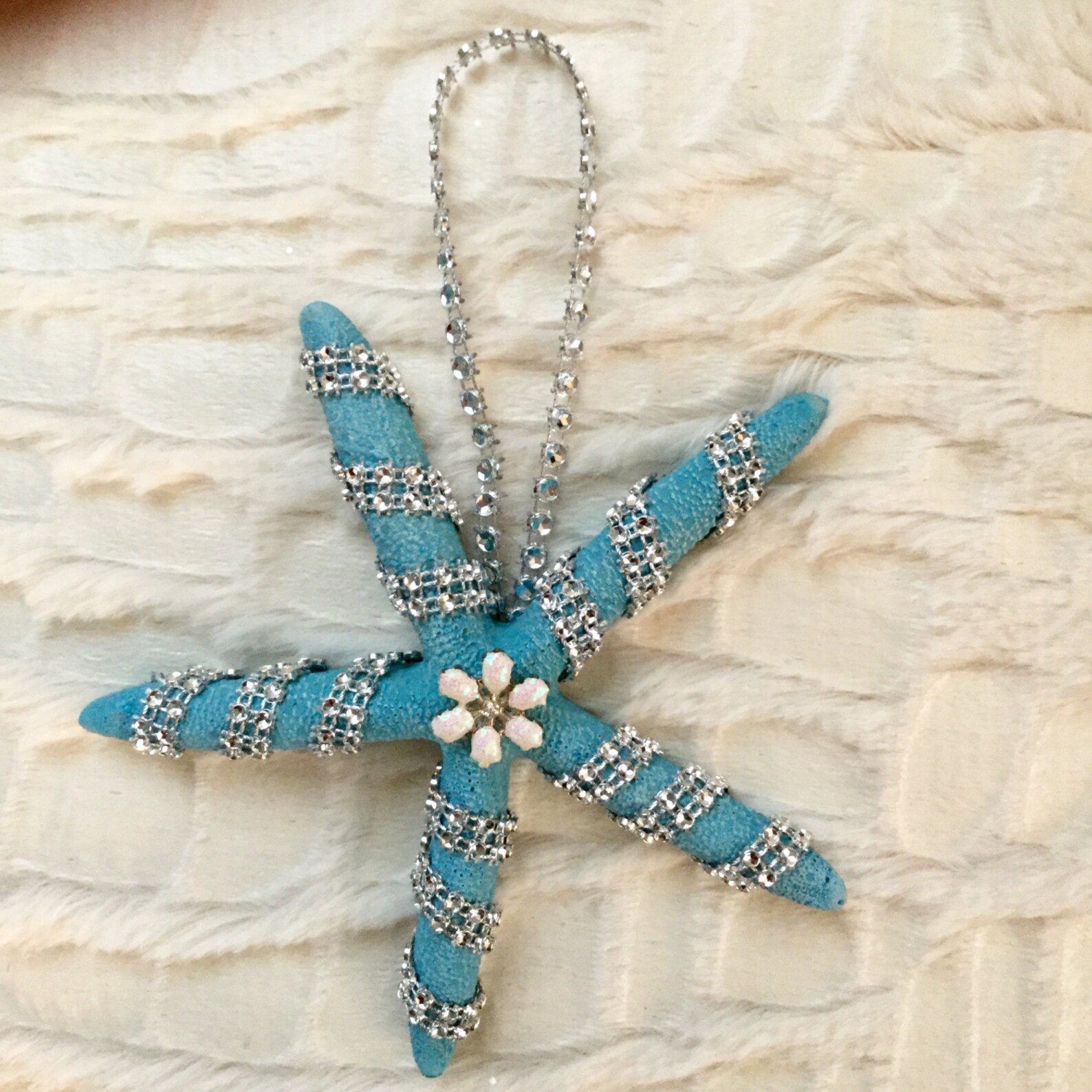 Ocean Blue Starfish Ornament. Christmas / Hanukkah. Silver - Etsy