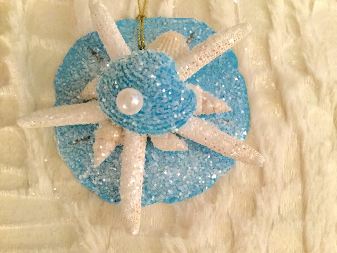 Glistening Opalescent Blue Sea Shell Christmas Ornament. Sand Dollar ...