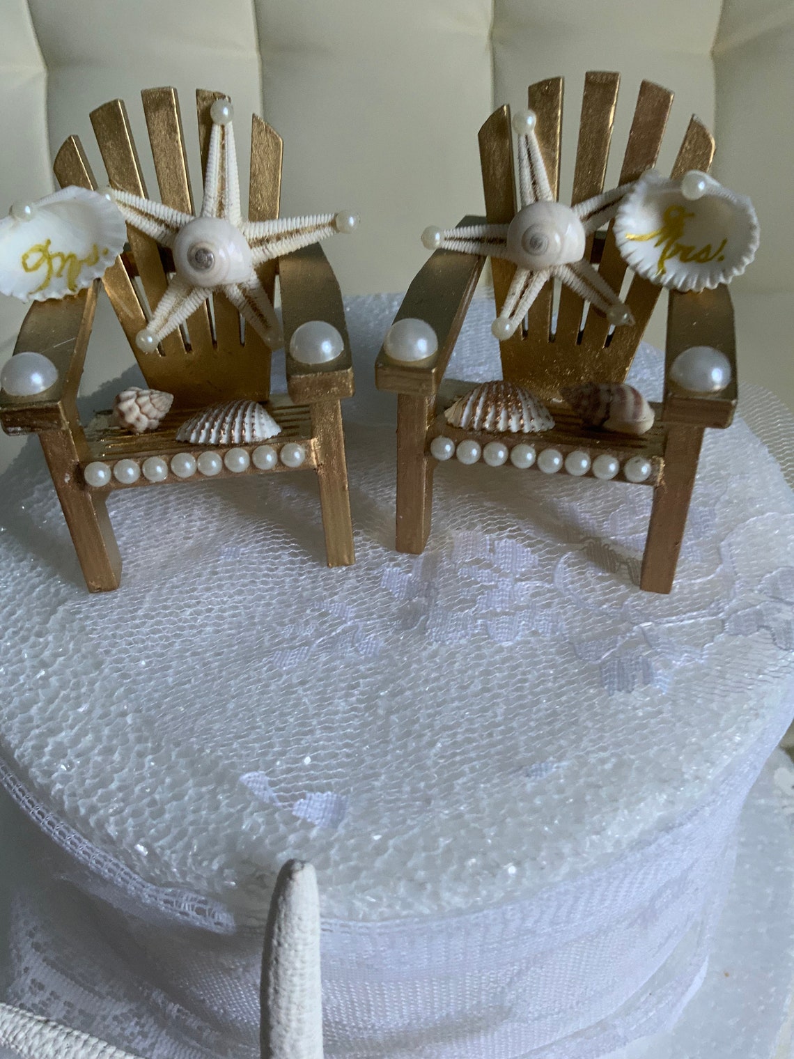 Beachwedding Gold Cake Toppers, Starfish Cake Topper, Beach Chair Cake ...