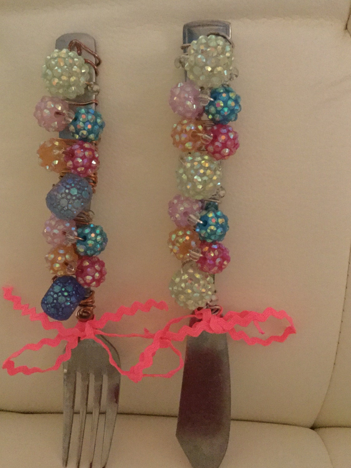 Pastel Jeweled Serving Knife & Fork Set Summer Serving - Etsy