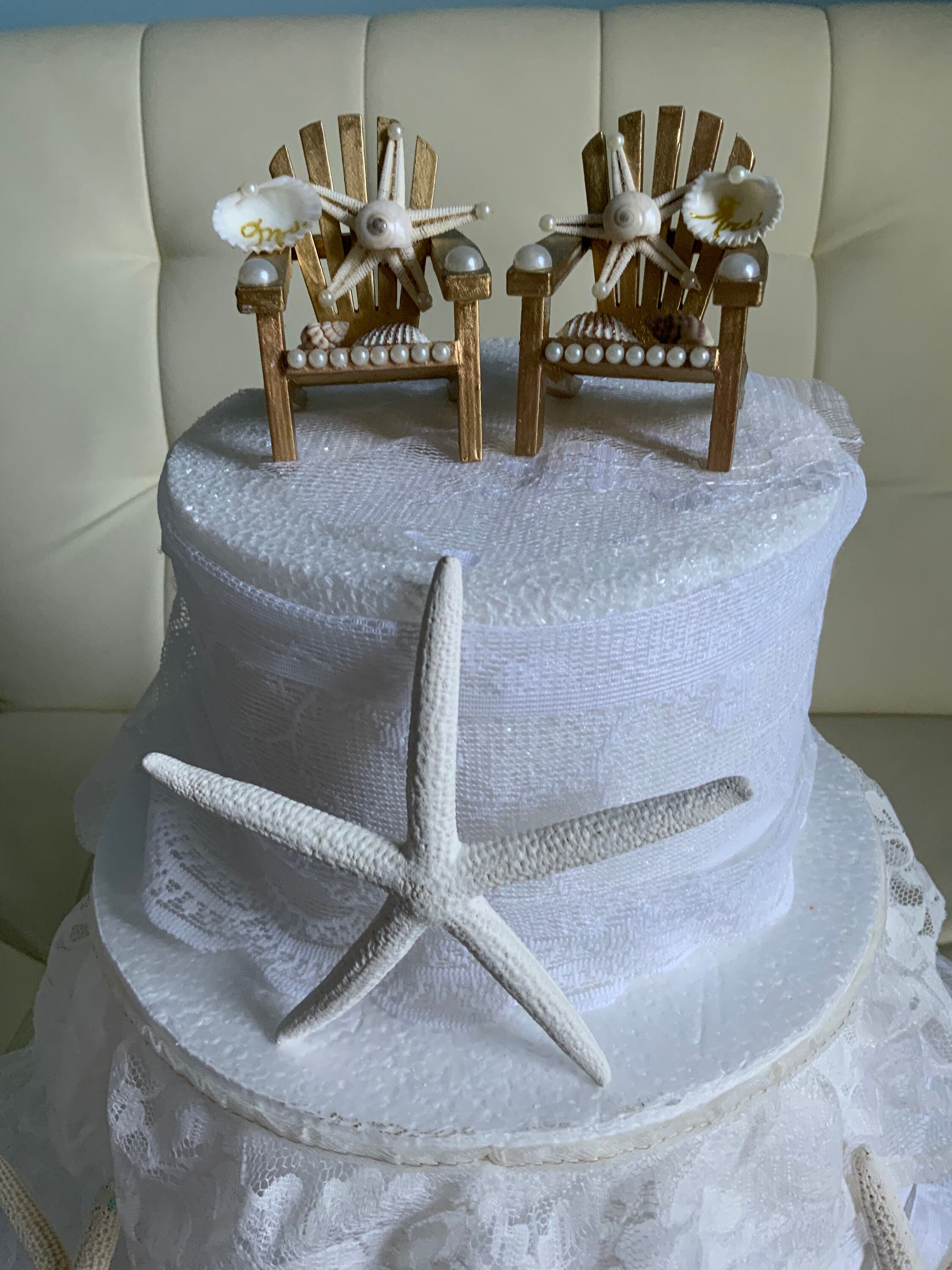Beachwedding Gold Cake Toppers, Starfish Cake Topper, Beach Chair Cake ...