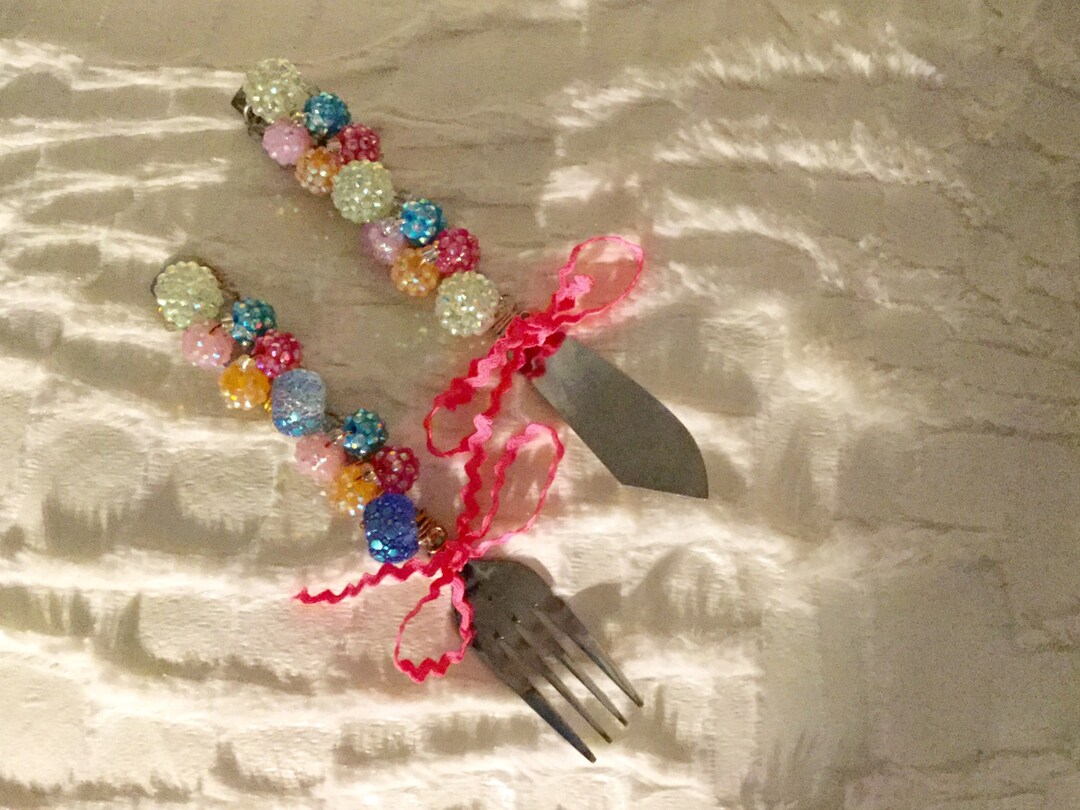 Pastel Jeweled Serving Knife & Fork Set, Summer Serving Utensils ...
