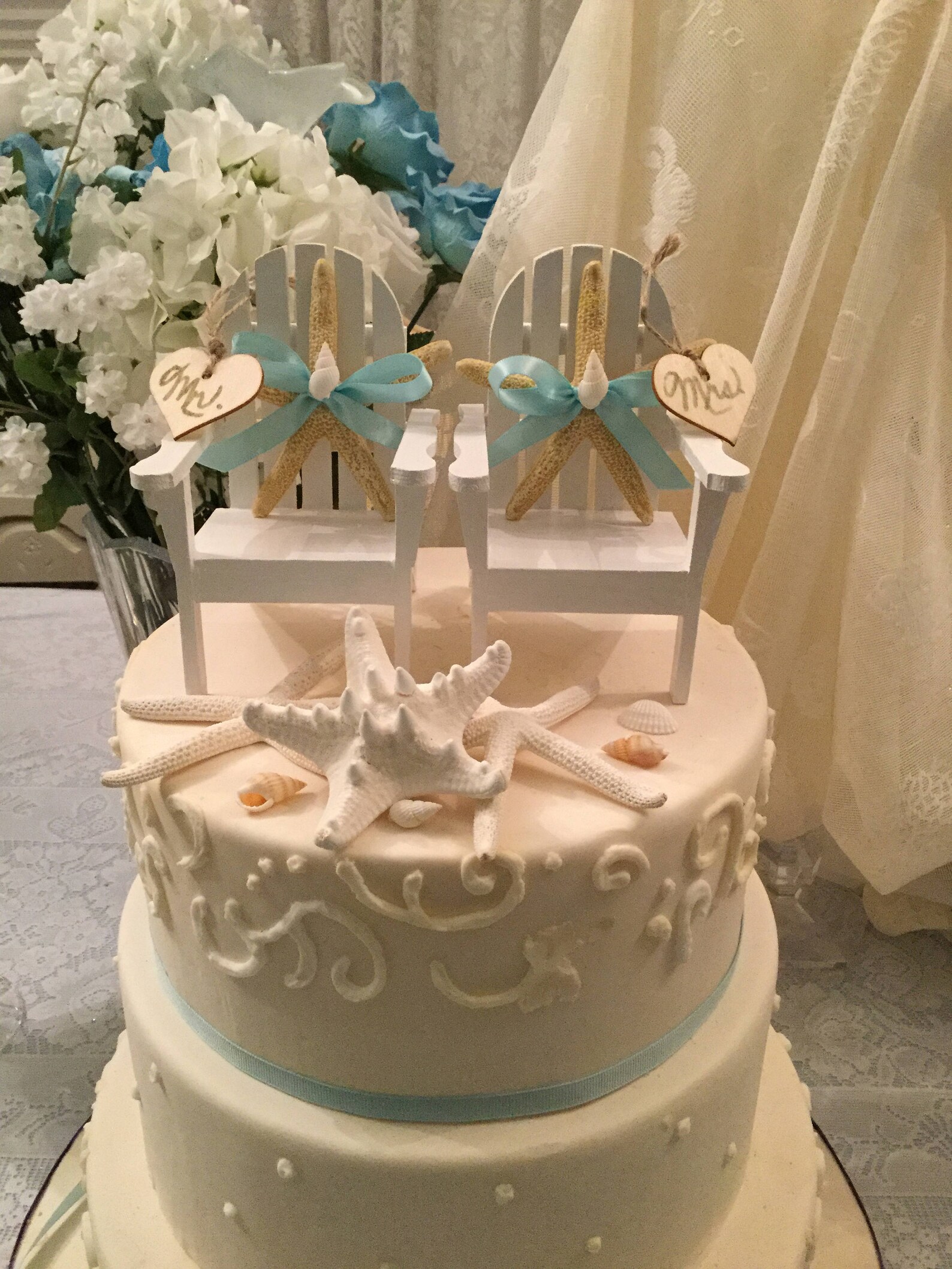 Beach Wedding Blue Cake Toppers, Starfish Blue Cake Topper, Beach Chair ...