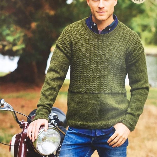 Mens Classic Round Neck Sweater Knitting Pattern Pdf 4ply DK - Etsy