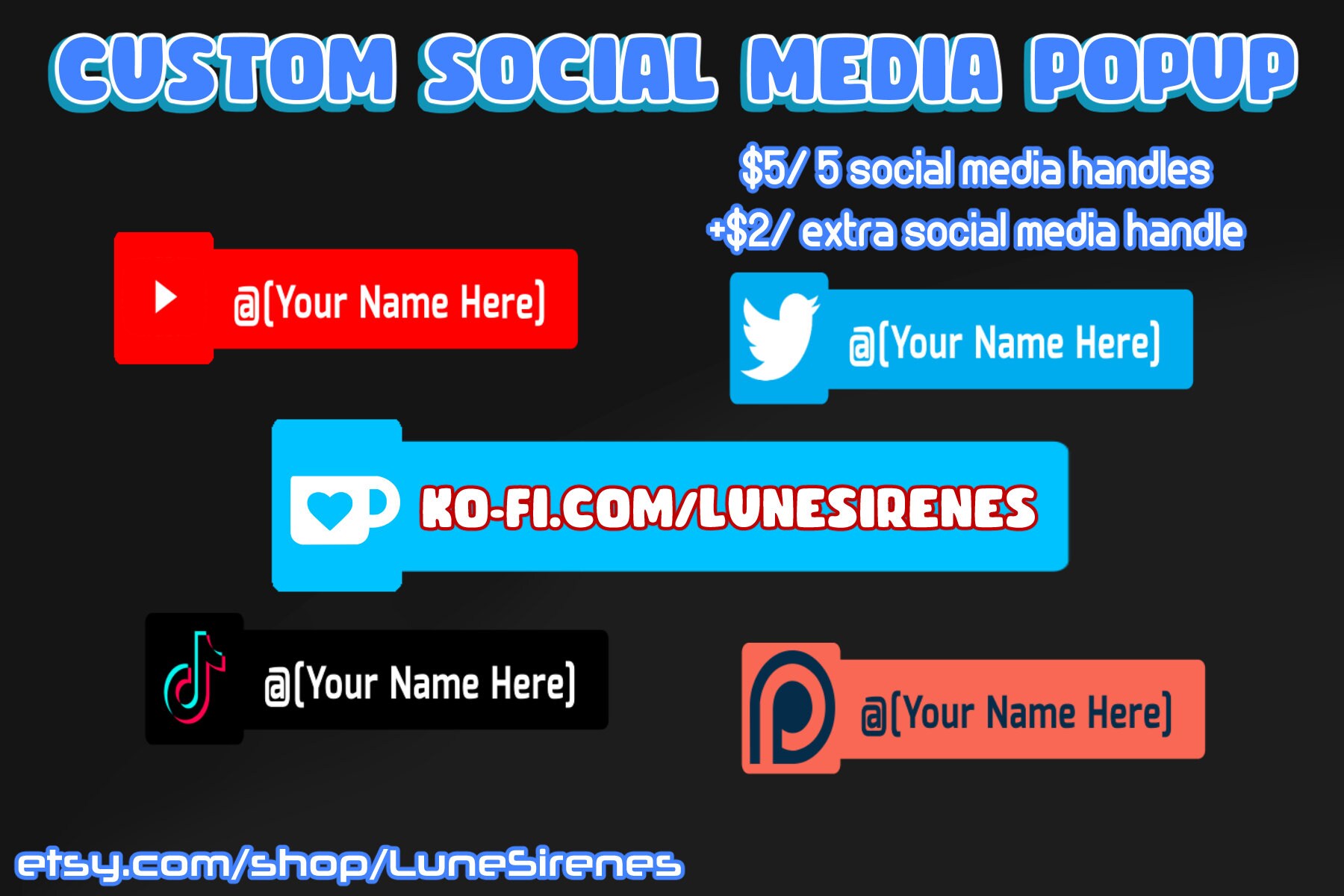 Custom Social Media Pop Up Social Media Handle Pop Up For Etsy