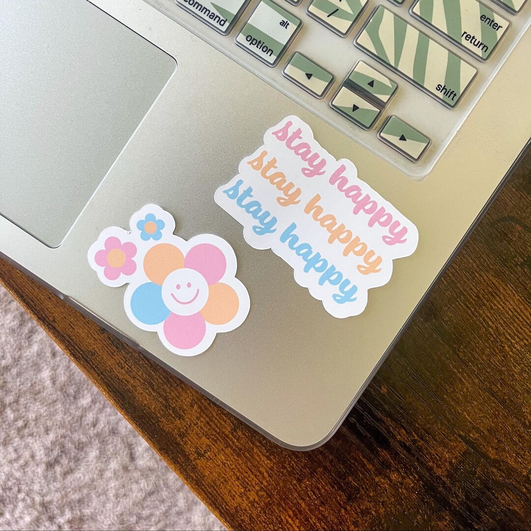 Stay Happy & Happy Flowers Sticker Decal Set (2) | Laptop, Kindle ...