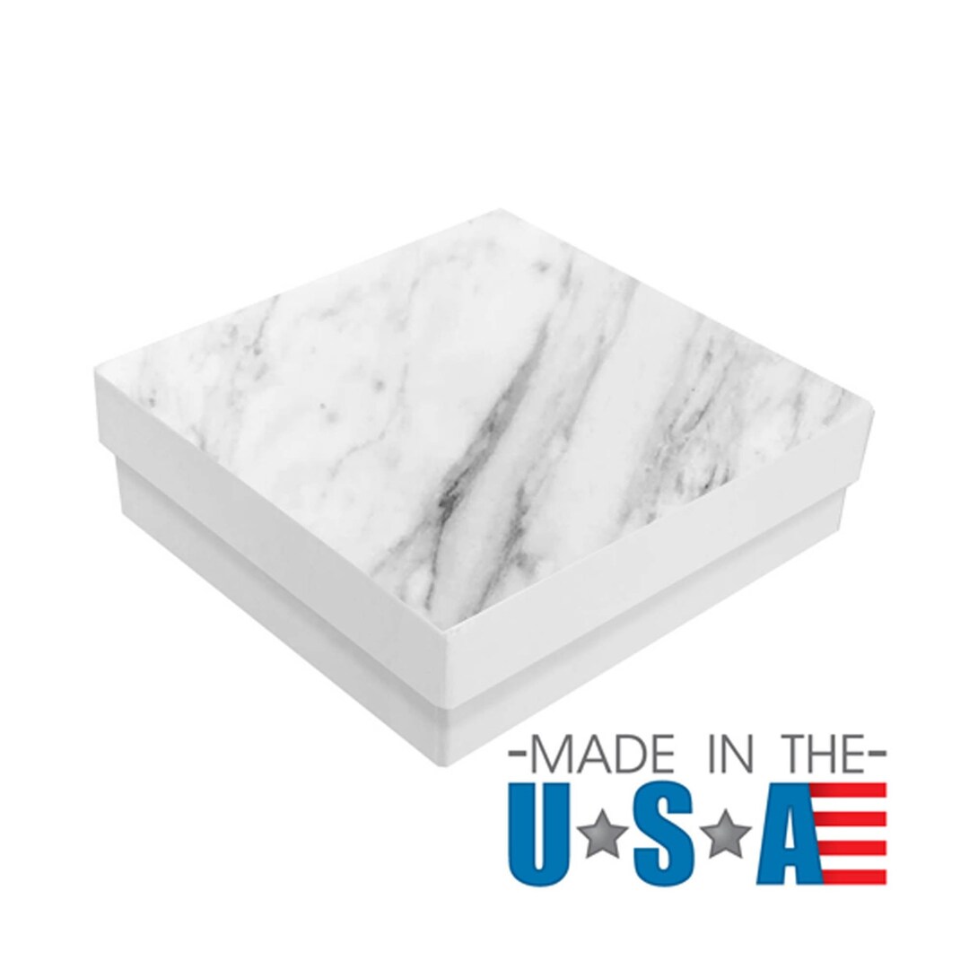 100 Printed Marble Texture Glossy White Cotton Filled Jewelry Display ...