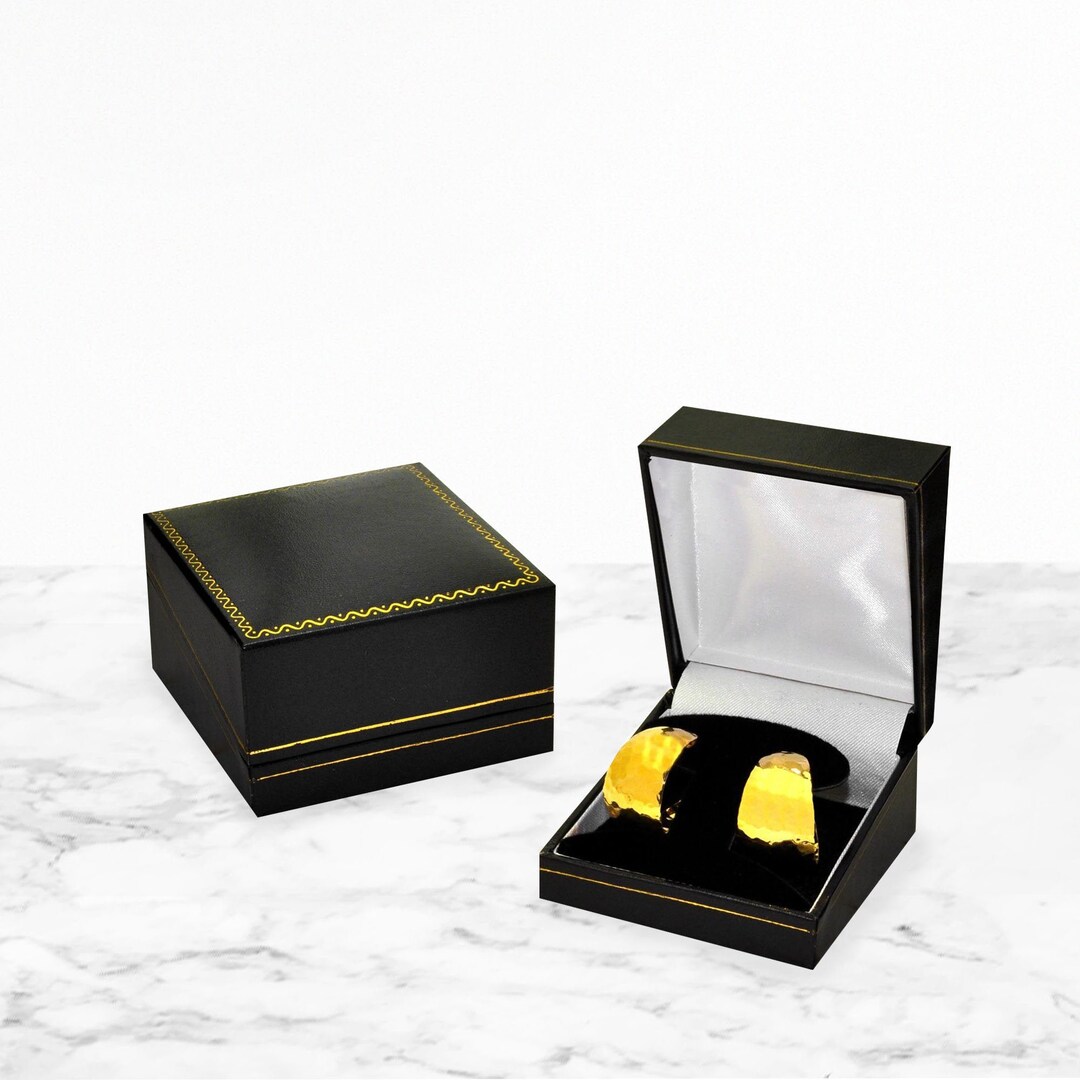 Pack of 24 boxes-Bulk Black Leatherette, Gold Trim Jewelry Earring Box ...