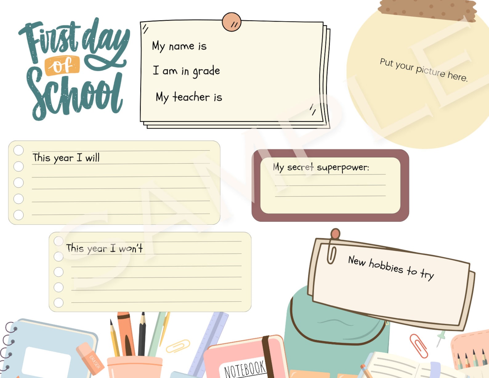 Back to School- First Day of School Template for Kids - Etsy