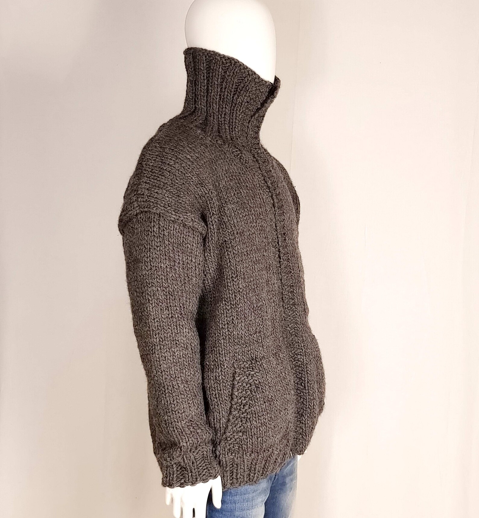 Hand Knitted 100% WOOL Vest Jacket With Zipper Mens Woolen | Etsy