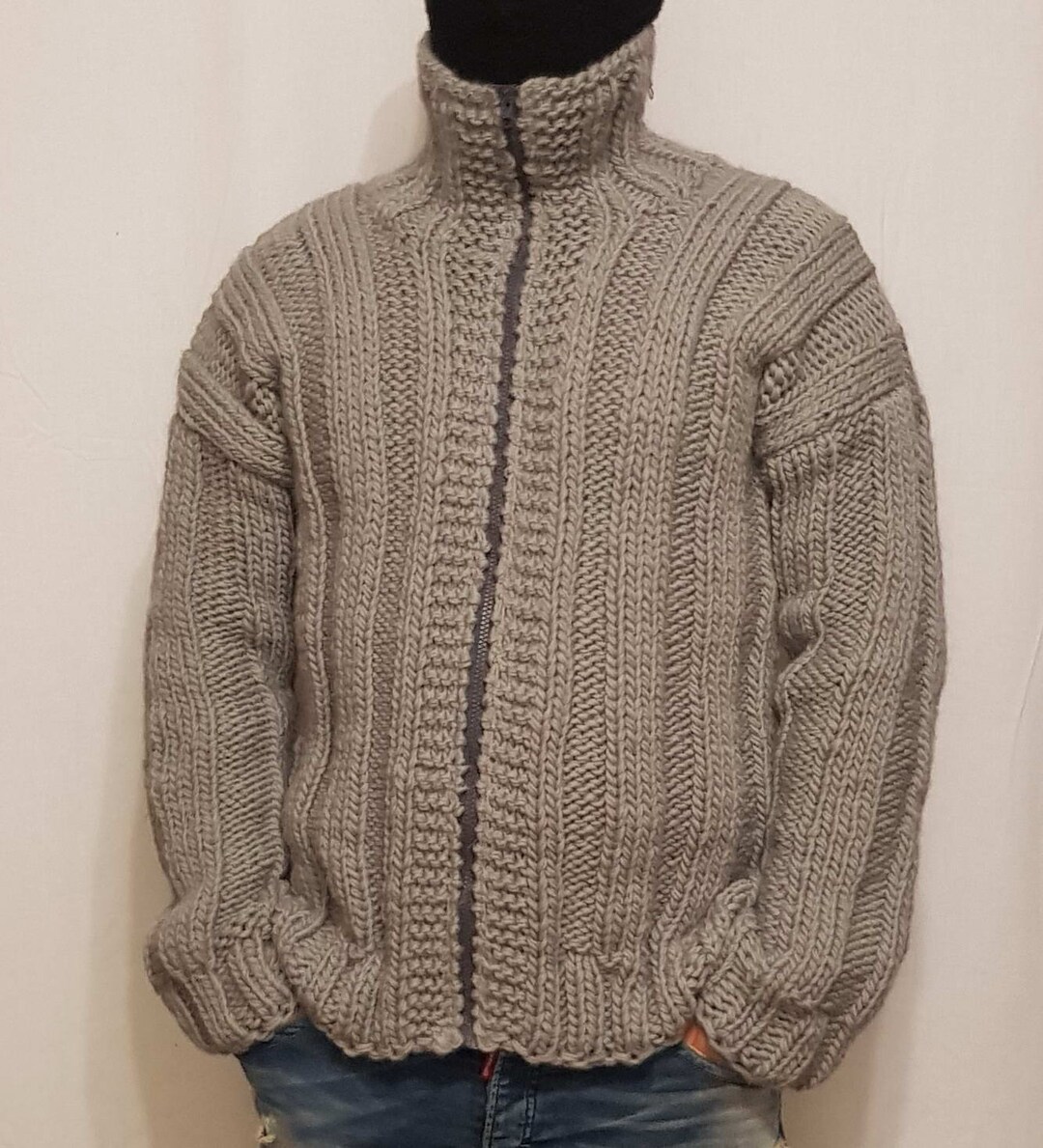 Hand Knitted 100% WOOL Vest, Jacket With Zipper Mens Woolen Sweater ...