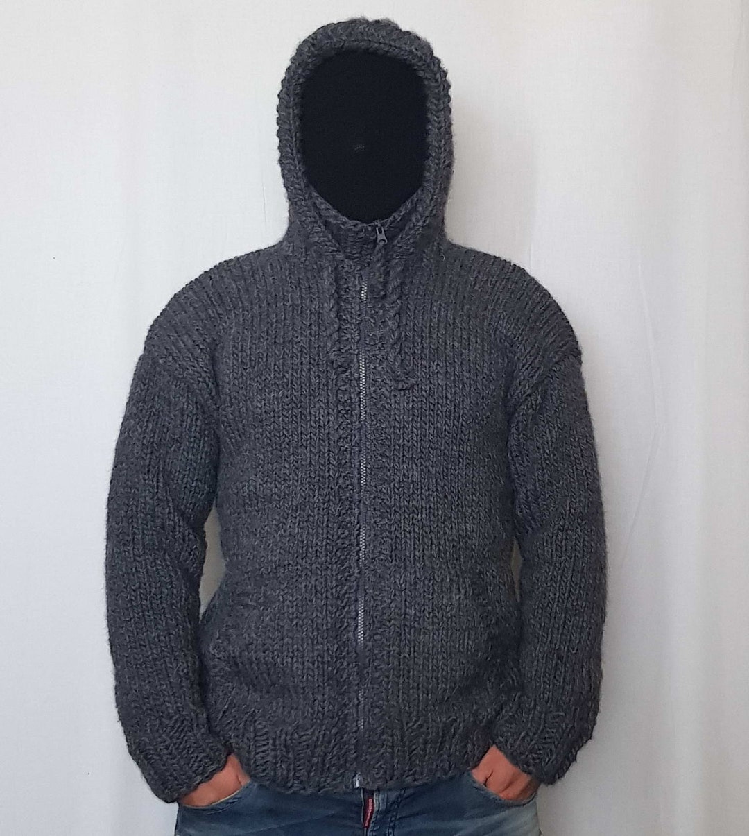 Hand Knitted 100% WOOL Mens Hoodie Sweater With Turtleneck and - Etsy