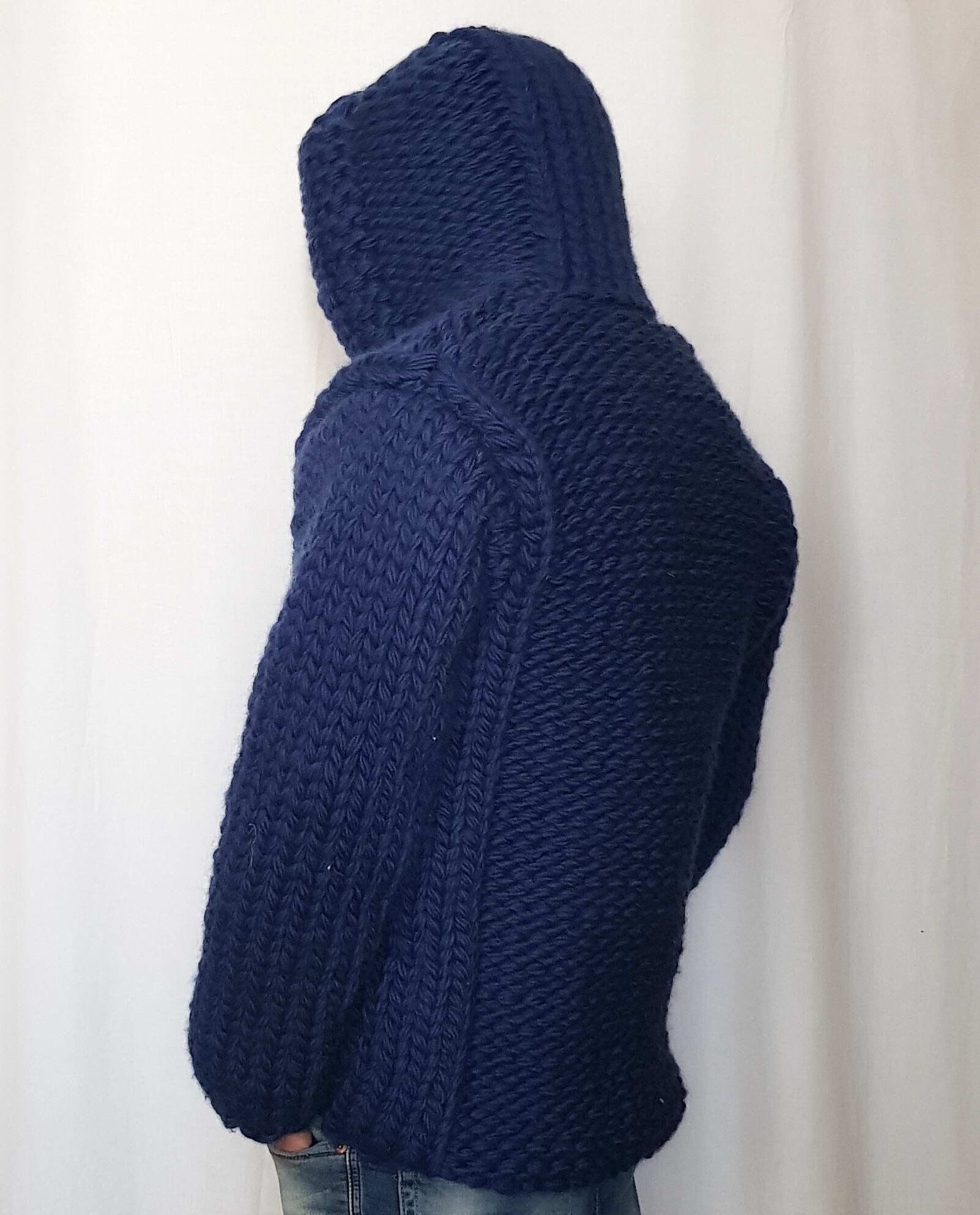 Hand Knitted VERY THICK 100% WOOL Mens Hoodie Sweater With | Etsy