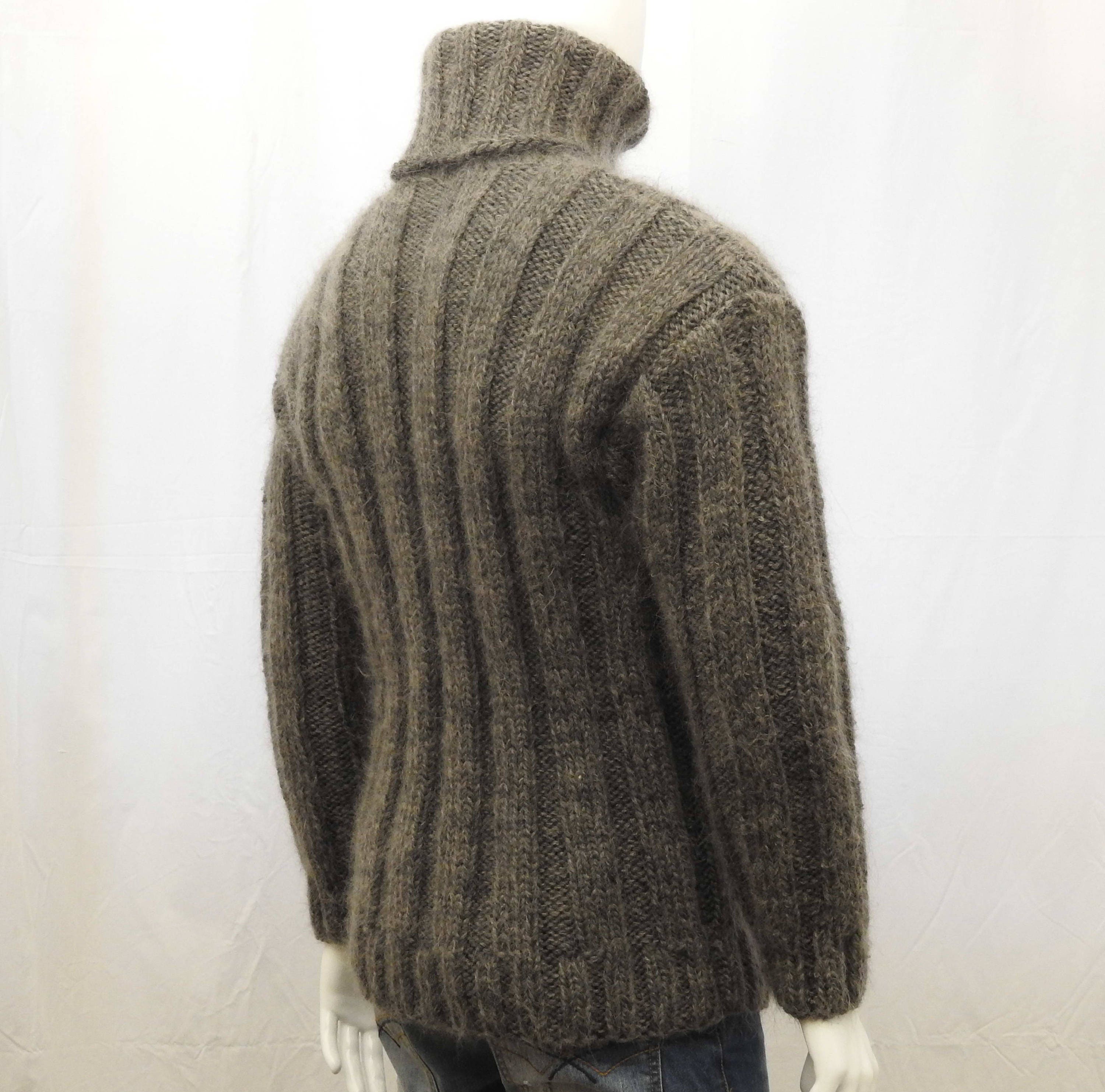 Hand Knitted WOOL MOHAIR Pullover Men Sweater Turtleneck soft | Etsy