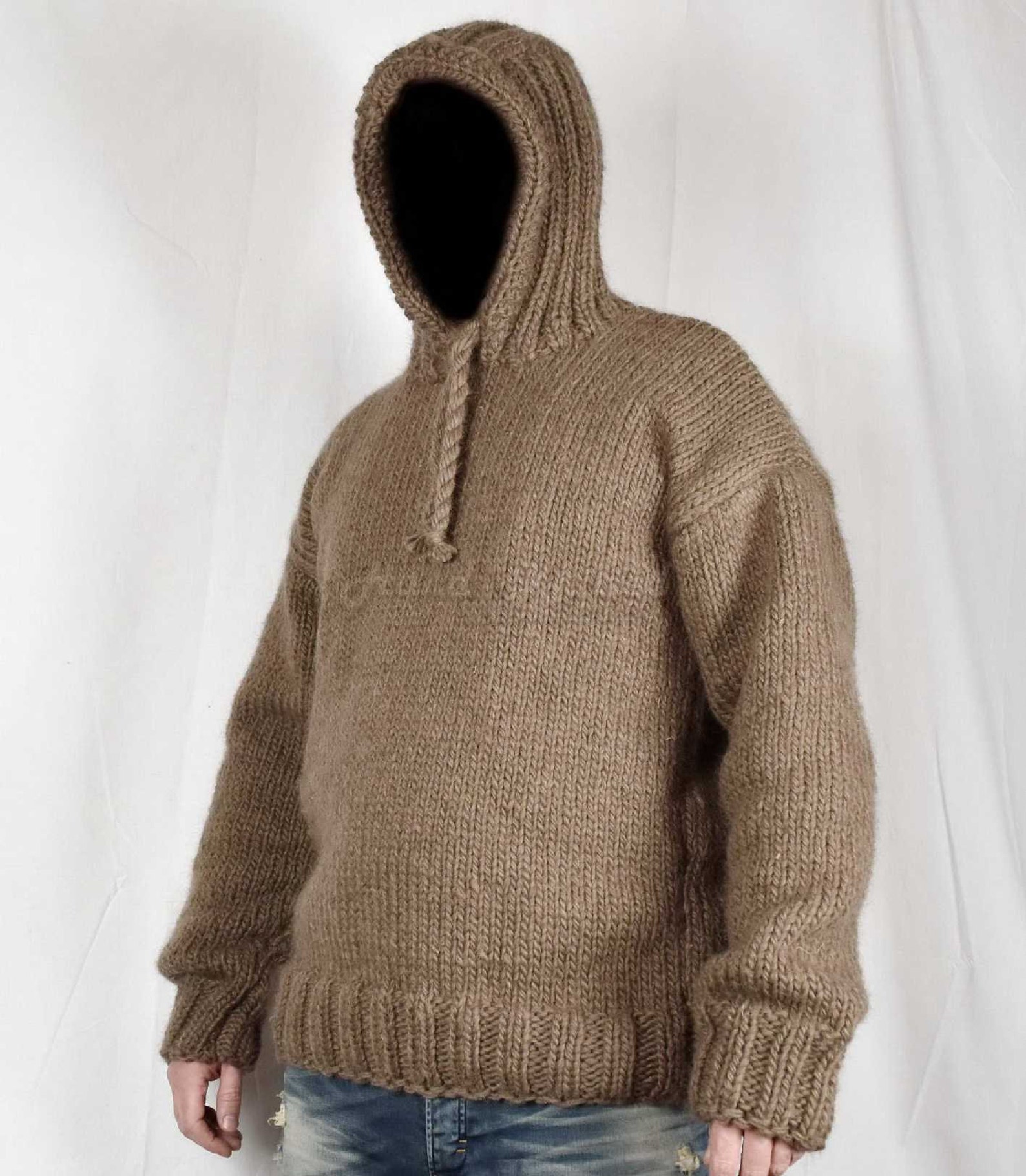 Hand Knitted 100% WOOL Mens Sweater With Hoodies Thick Soft | Etsy