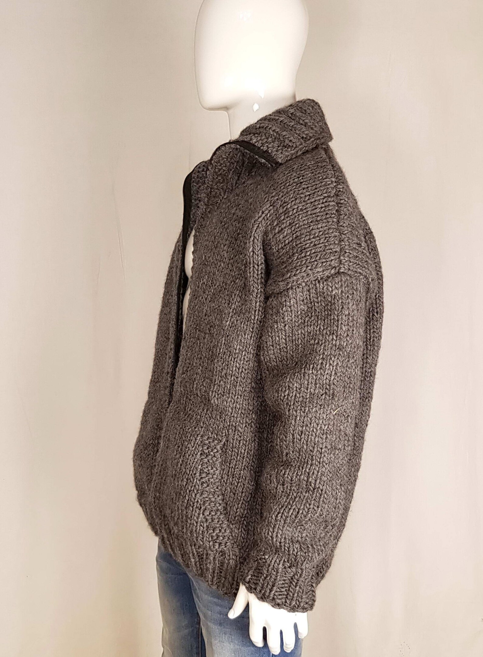 Hand Knitted 100% WOOL Vest Jacket With Zipper Mens Woolen | Etsy