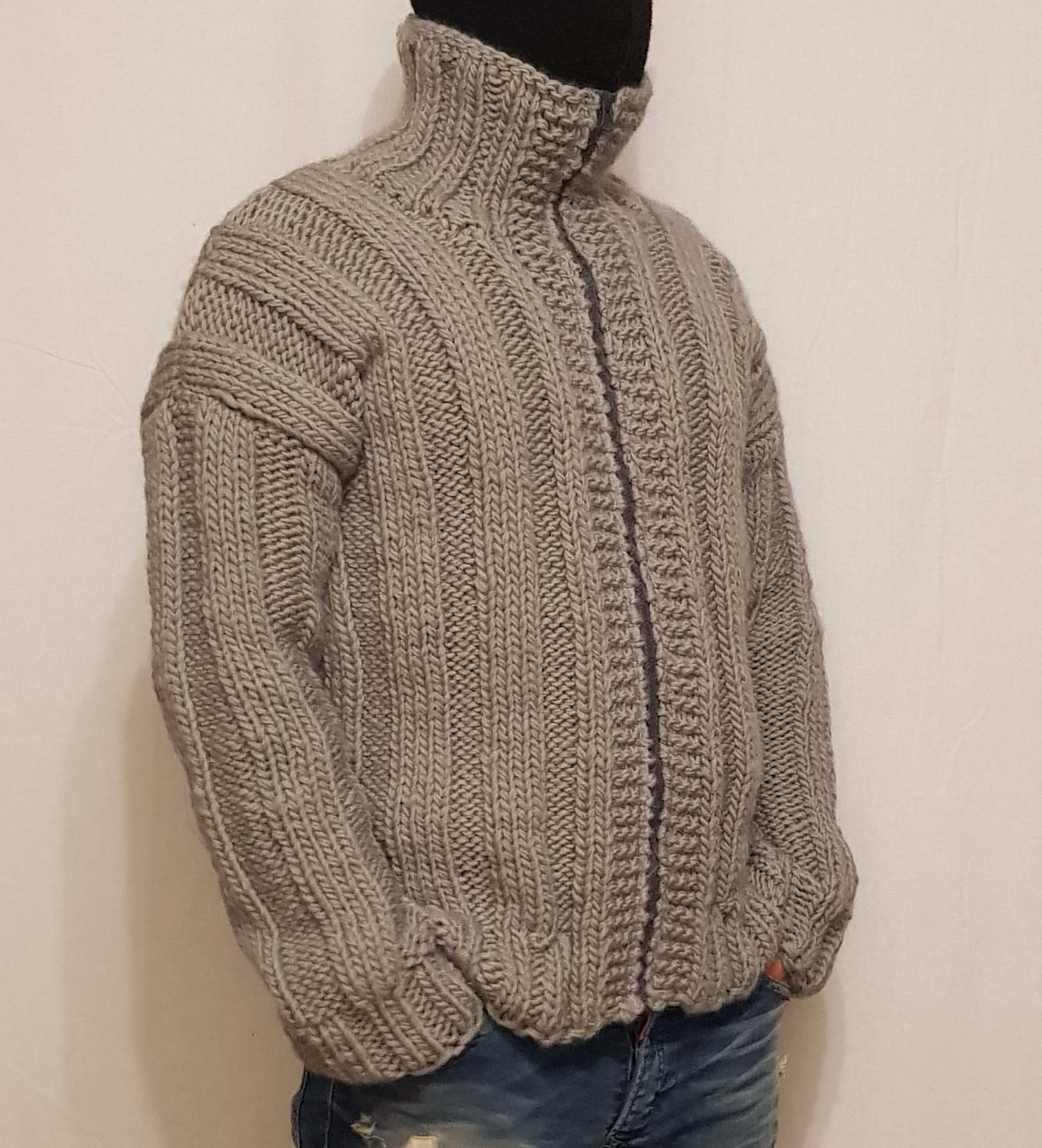 Hand knitted 100% WOOL vest jacket with zipper mens woolen | Etsy