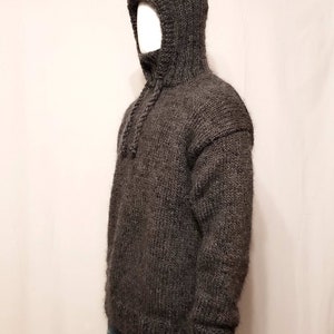 Hand knitted WOOL MOHAIR mens hoodie sweater with turtleneck | Etsy