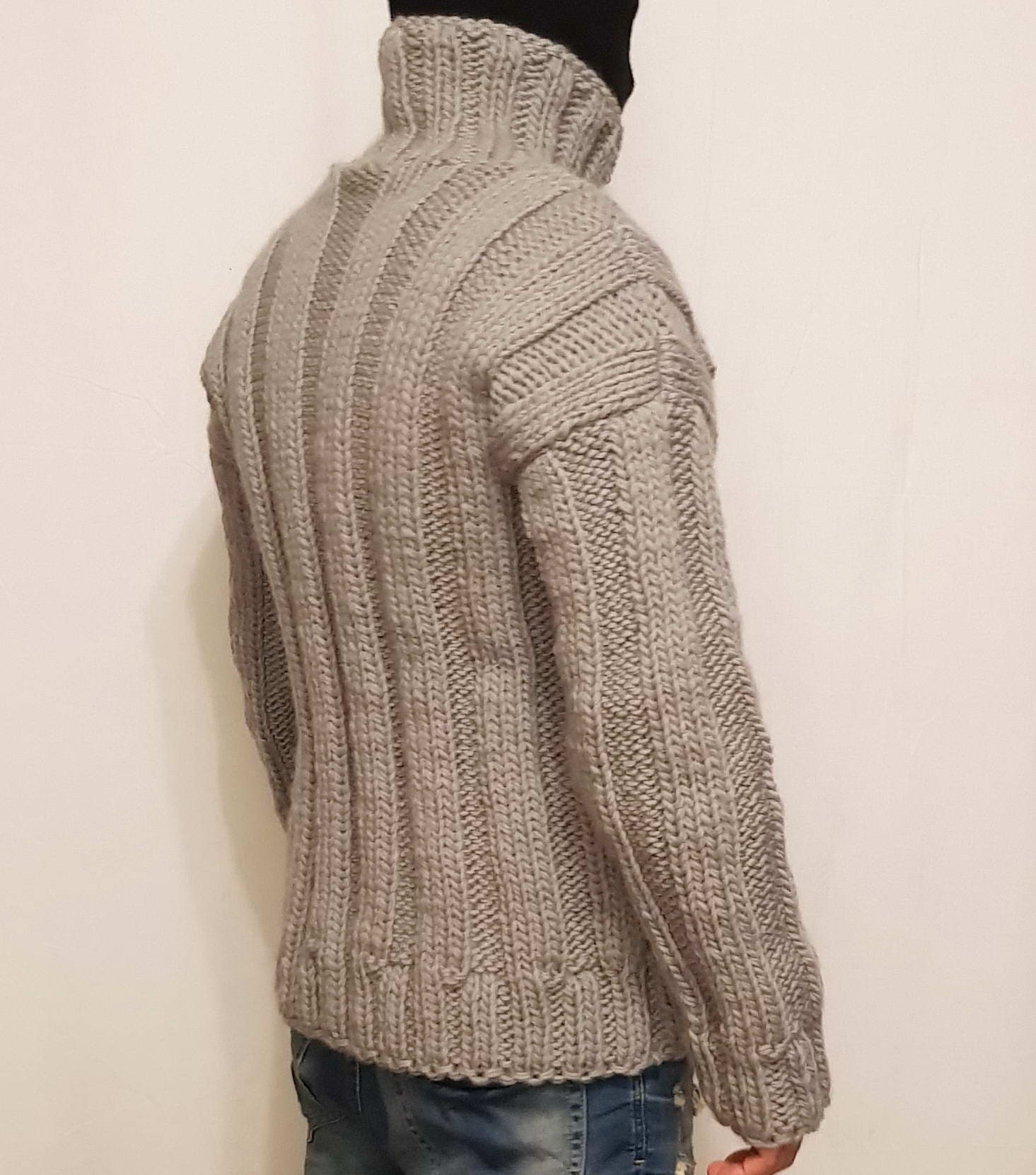 Hand knitted 100% WOOL vest jacket with zipper mens woolen | Etsy