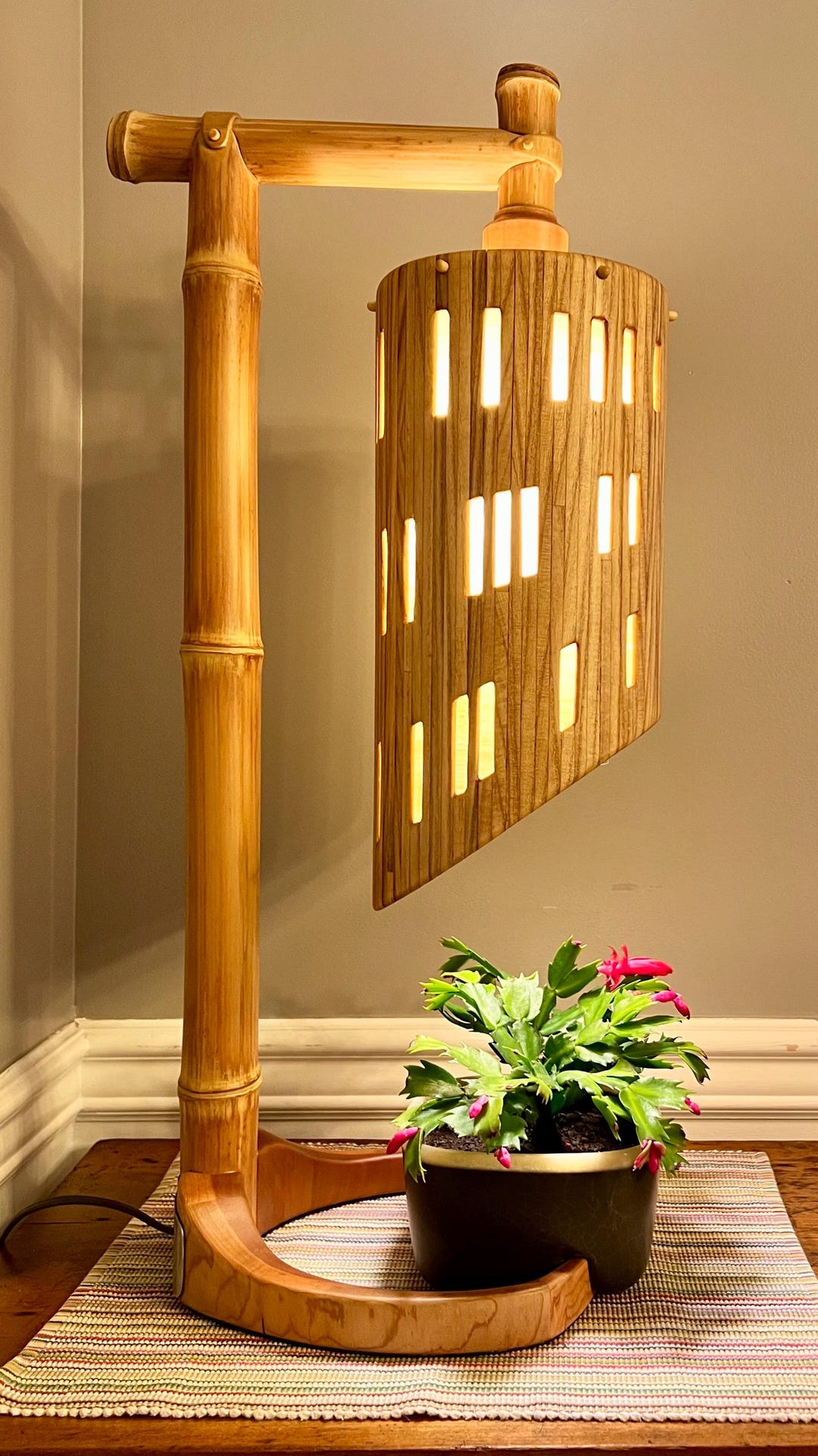 Handmade Bamboo & Wood Planter Lamp - Etsy