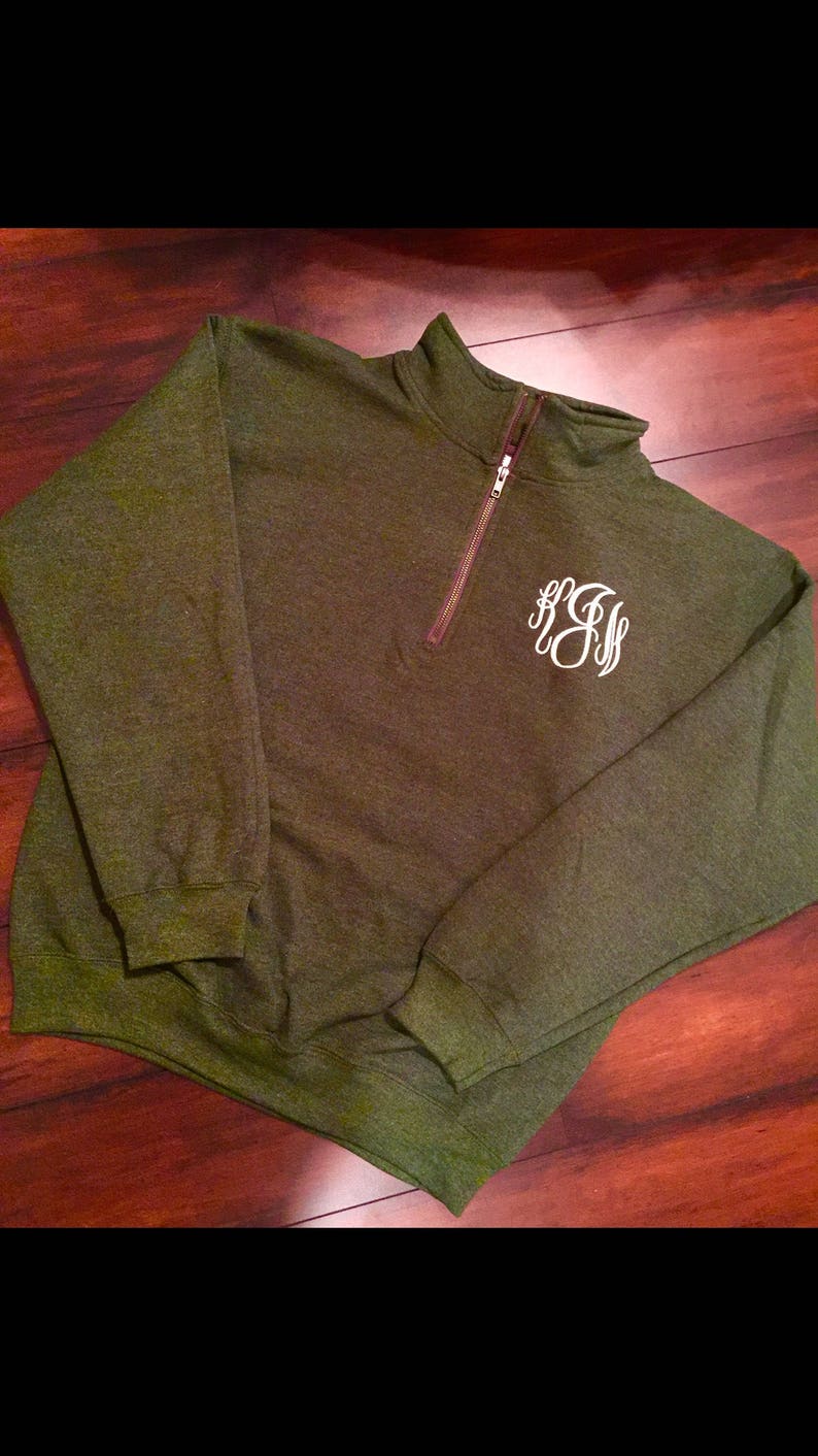 Heather Green Monogram 1/4 Zip - Etsy