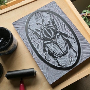 Linocut Print Goliath Beetle Insect, Entomology, Bugs, Bohemian, Tribal ...