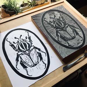 Linocut Print Goliath Beetle Insect, Entomology, Bugs, Bohemian, Tribal ...