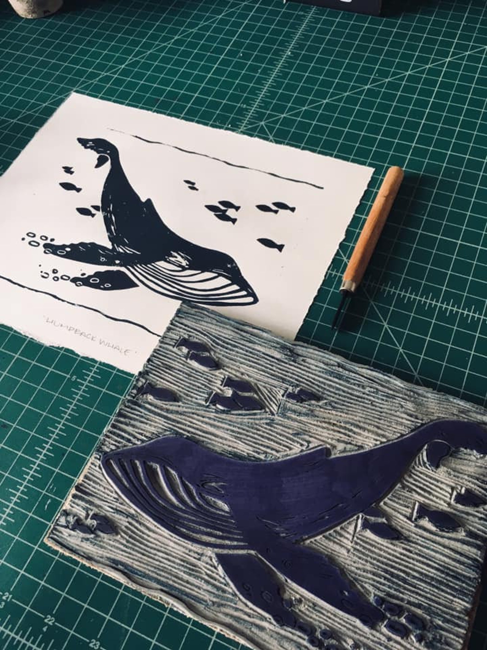 Linocut Print 8X10 Humpback Whale Nautical Ocean Deep Sea - Etsy