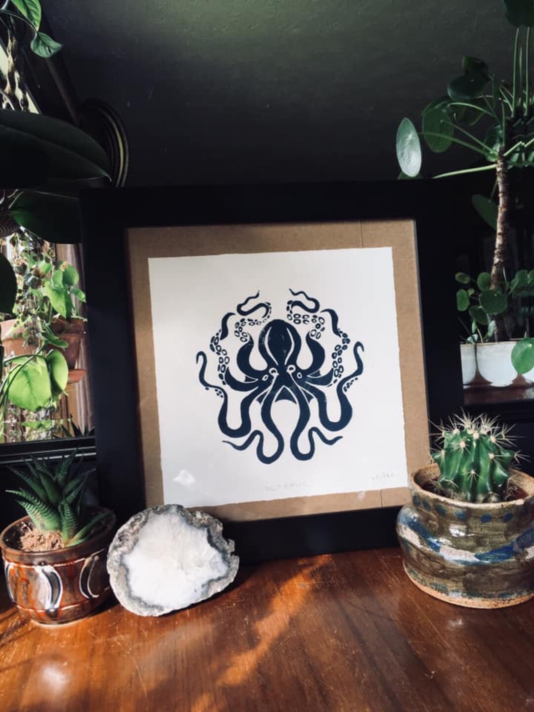 Handmade Linocut Octopus Print: Nautical Home Decor (8x8) - Etsy