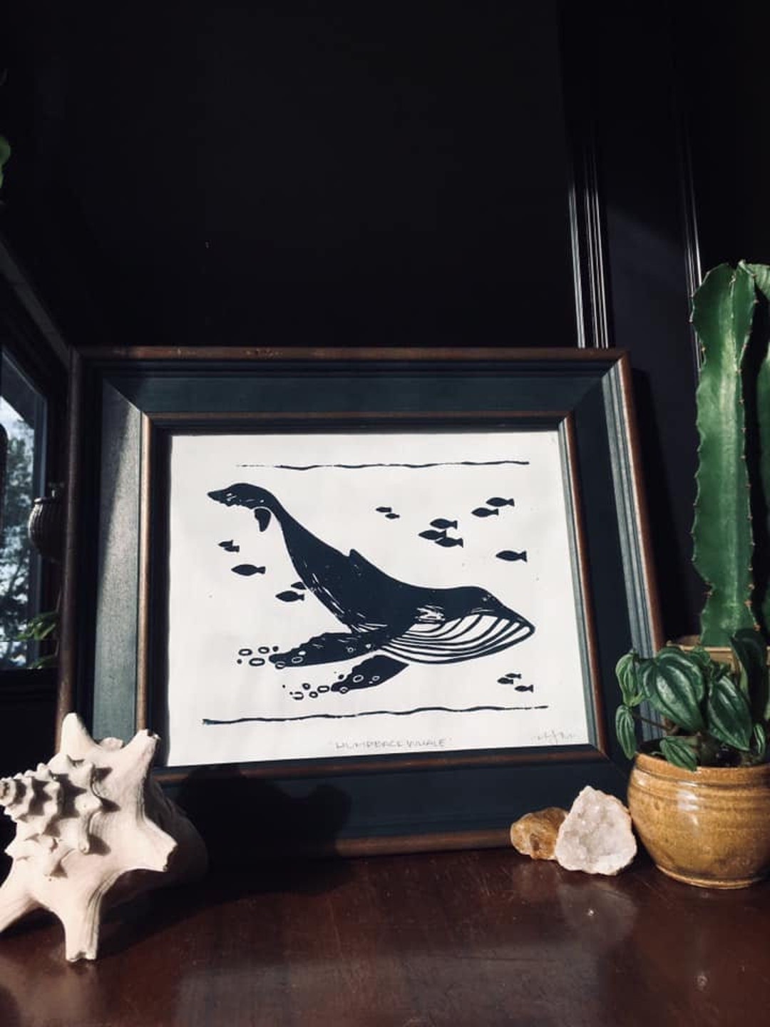 Linocut Print 8X10 Humpback Whale, Nautical, Ocean, Deep Sea, Under the ...