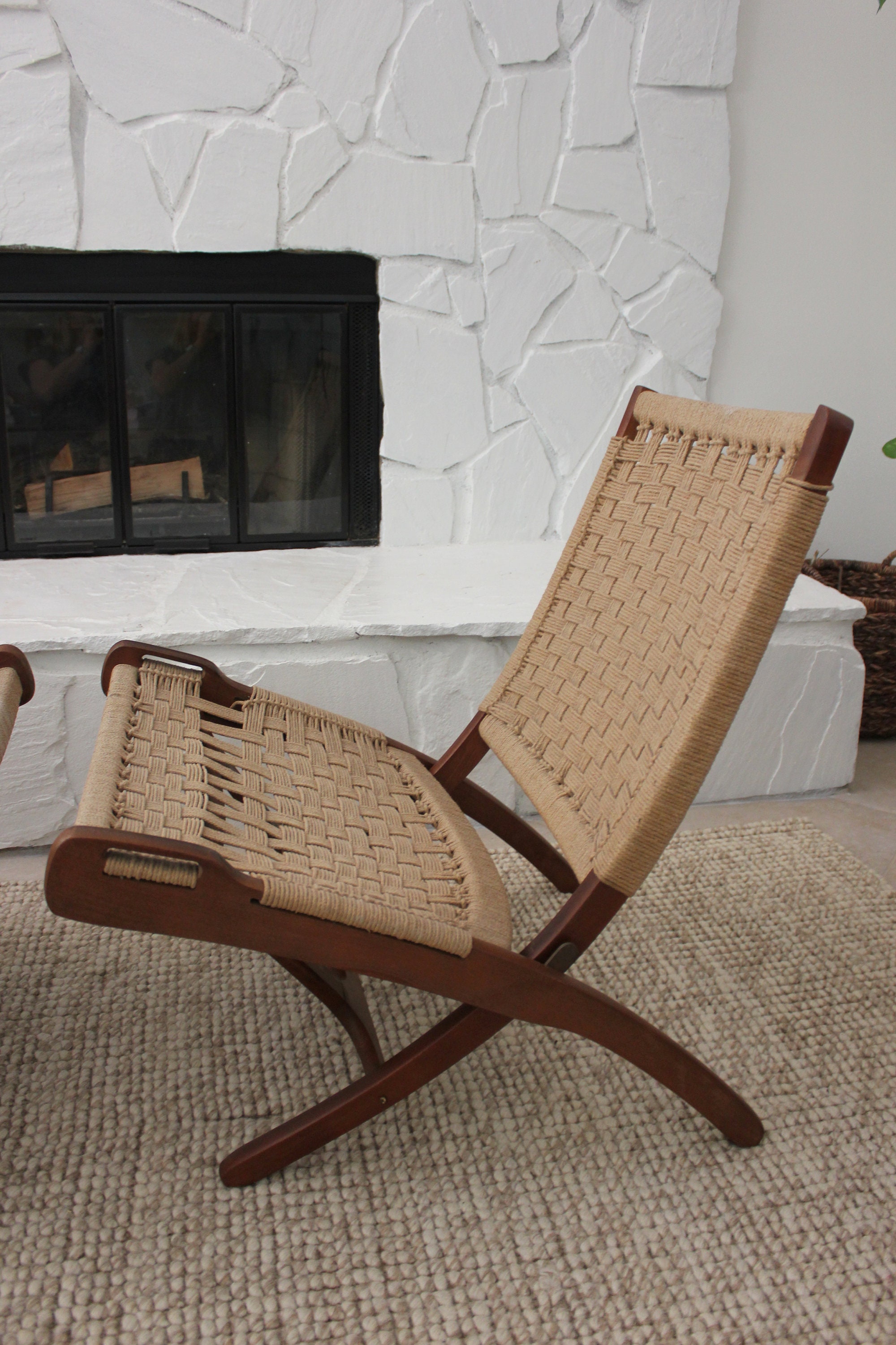 Hans Wegner Style Mid Century Folding Rope Chairs