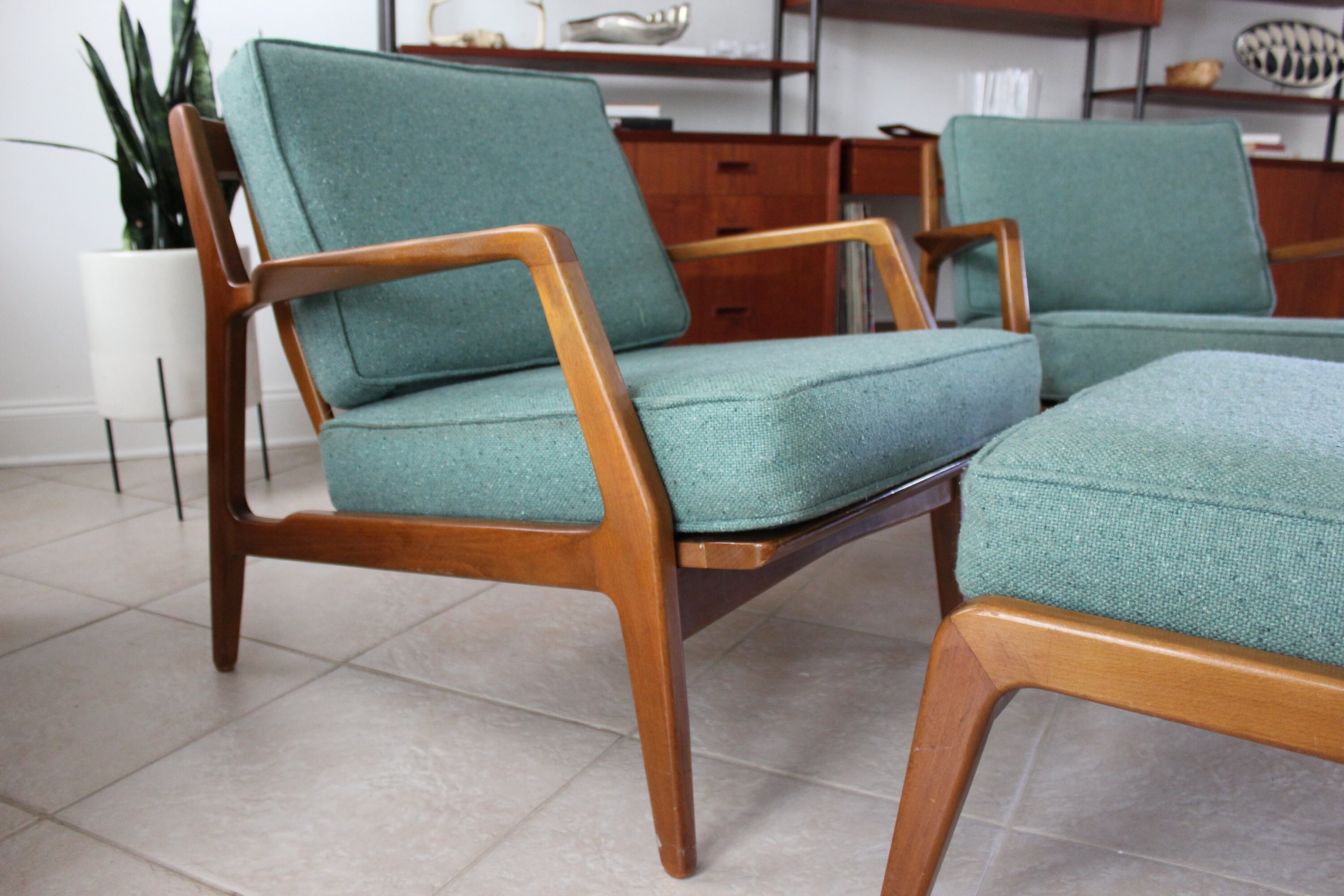 Danish Modern Ib Kofod Larsen Chairs and Ottoman Set