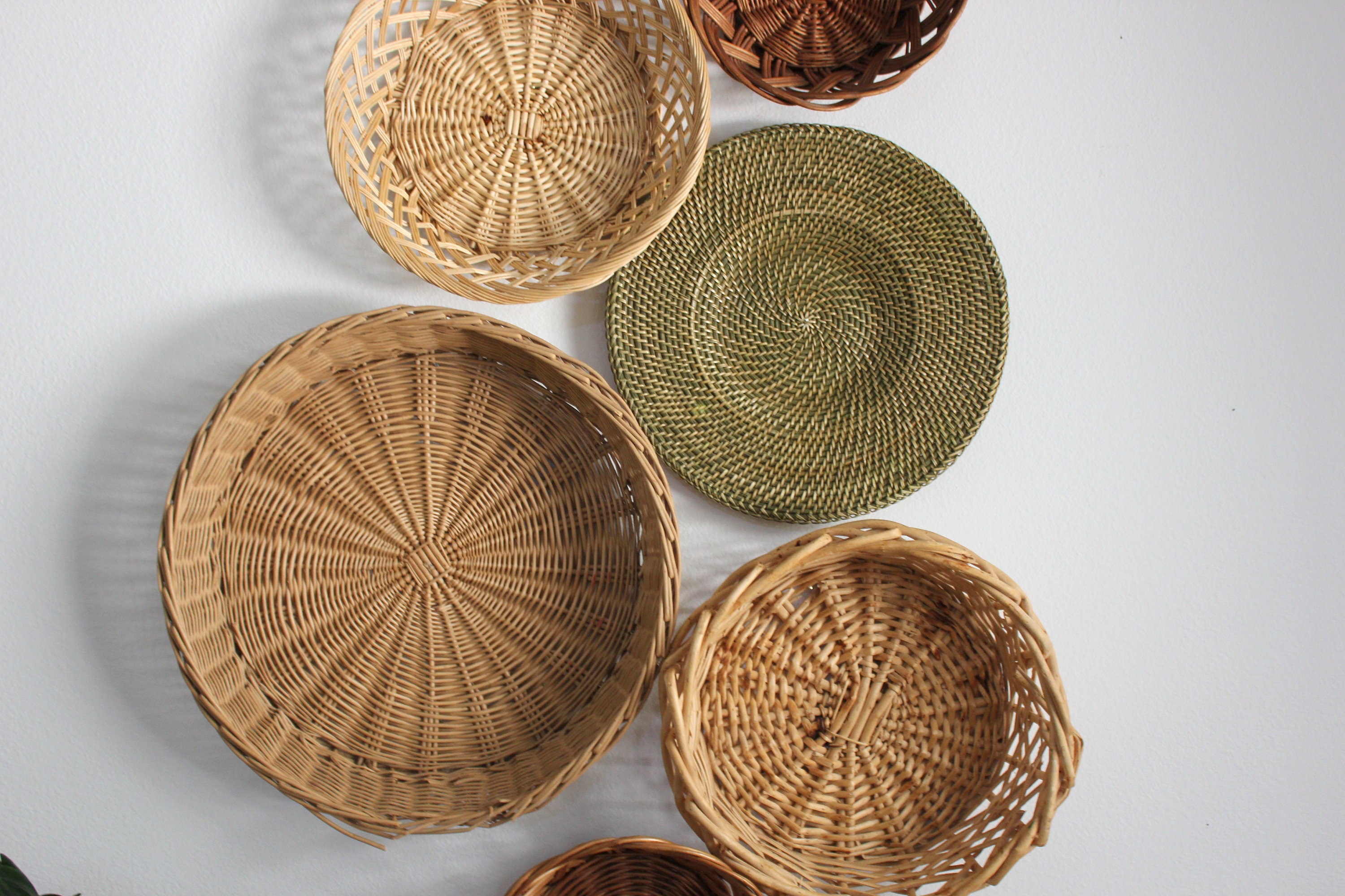 Beautiful Bohemian Basket Grouping Set of 7 Rattan Woven Wall Art