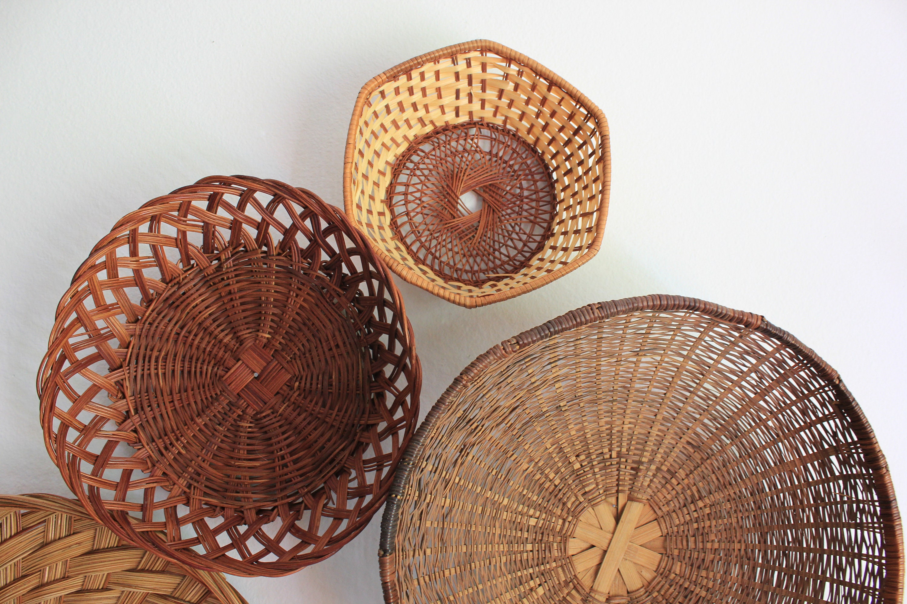 Beautiful Bohemian Basket Grouping Set of 7 Rattan Woven Wall Art