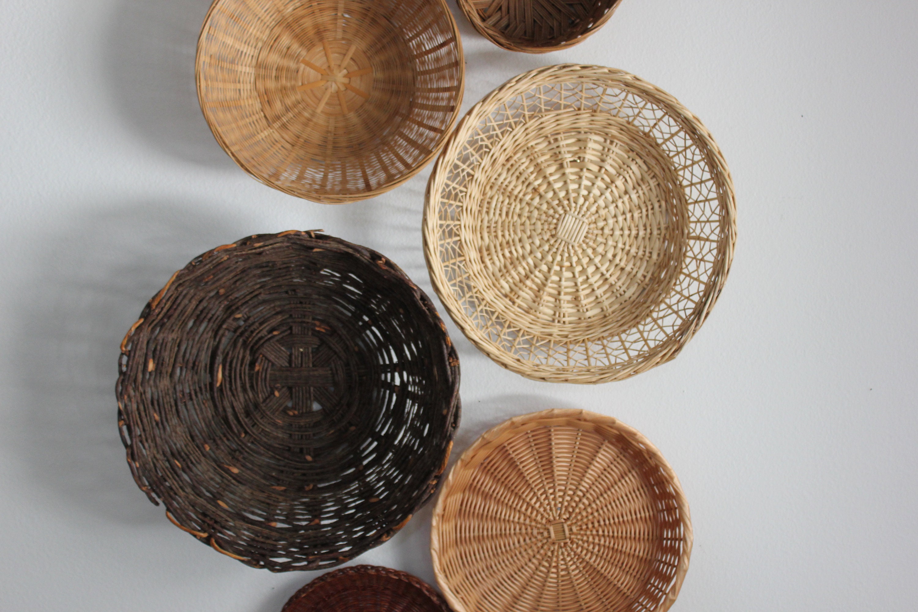 Beautiful Bohemian Basket Grouping Set of 7 Rattan Woven Wall Art