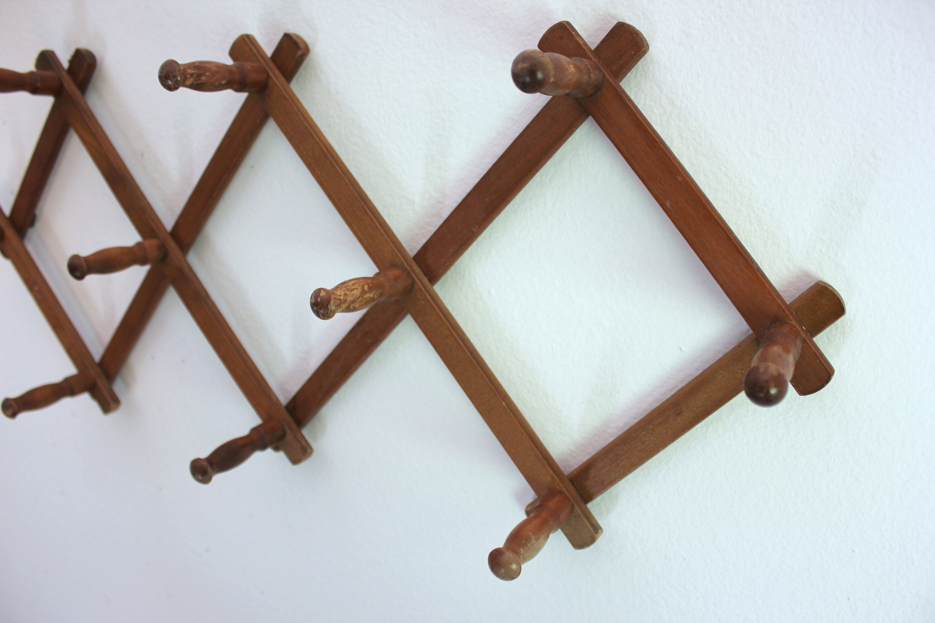 Vintage Wood Accordian Peg Rack Wall Hook