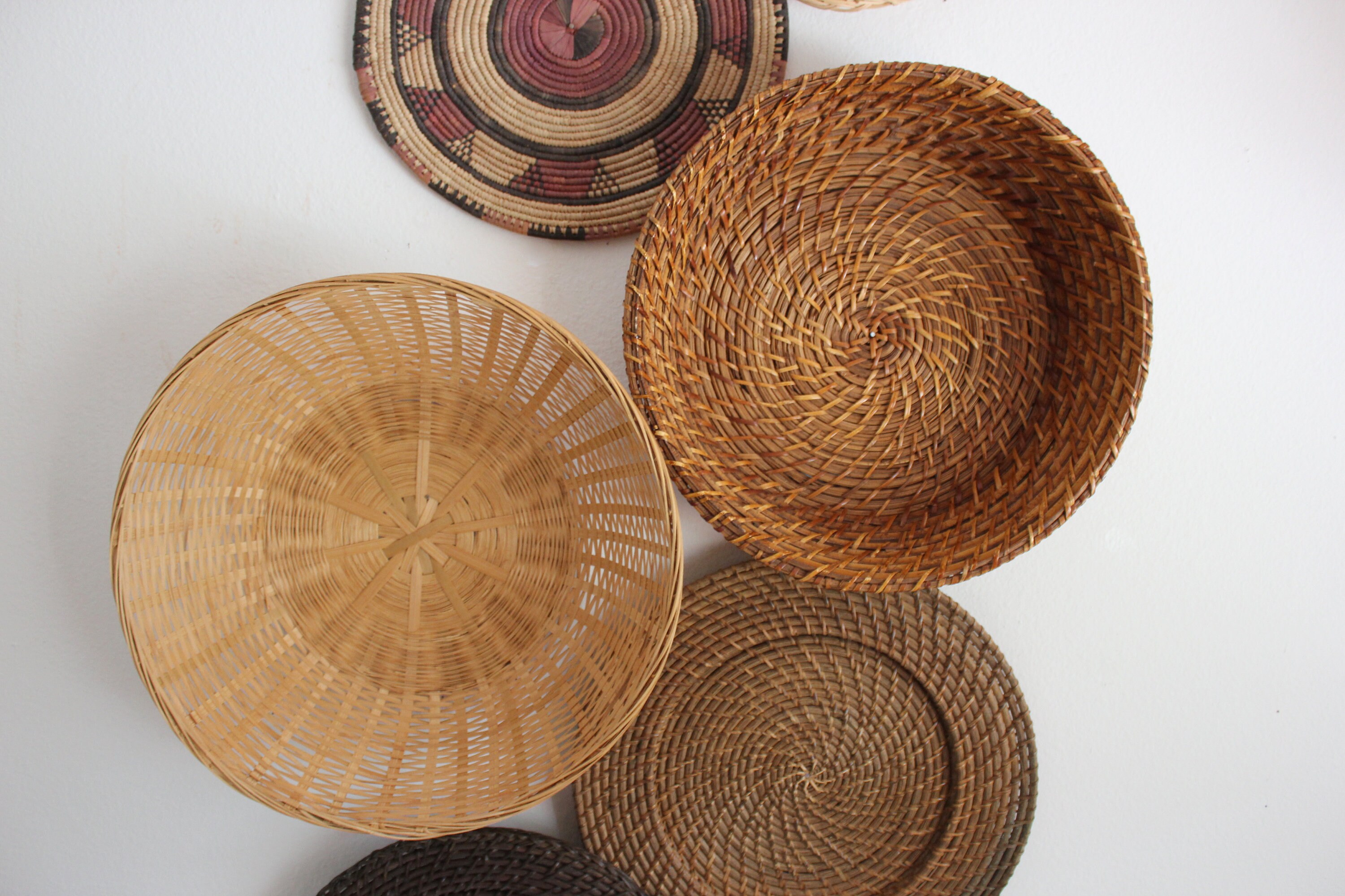 Beautiful Bohemian Basket Grouping Set of 7 Rattan Woven Wall Art